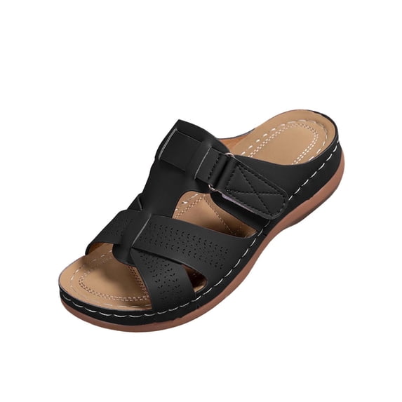 Black Womens Summer Hollow Out Breathable Fish Mouth Thick Wedge Heel ...