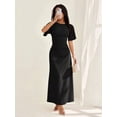 Black Womens Summer Linen Blend Solid Color Elegant Maxi Dress With ...