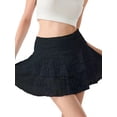 Black Womens Tiered Ruffle Mini Skirt With Elastic Waist Flowy Layered ...