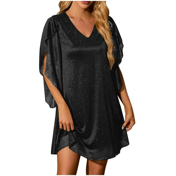 Black Womens V Neck Chiffon Dresses Homecoming Dress for Ladies Short 1 ...
