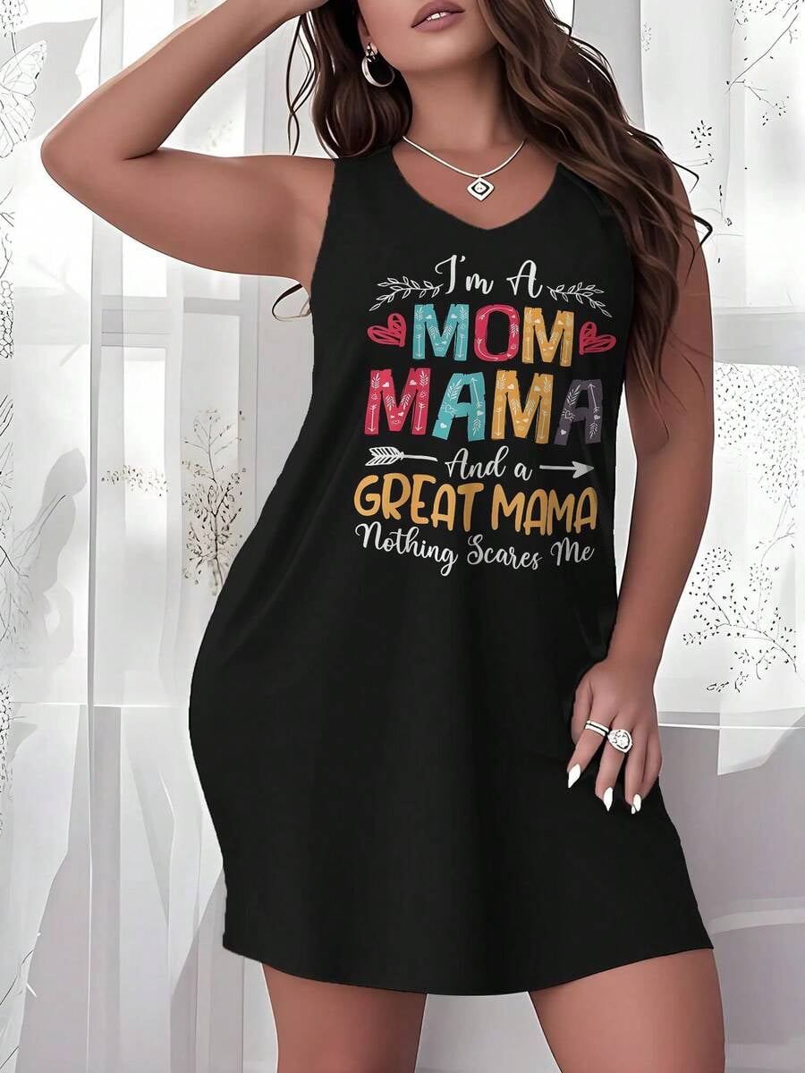 Black Womens V-Neck Sleeveless Graphic Mini Dress, Mom Pride Print ...