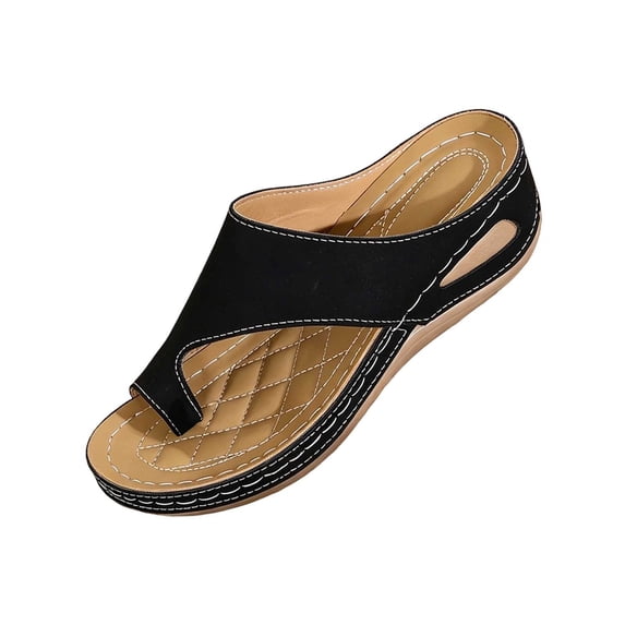 Black Womens Wedge Slippers Open Toe Slip On Design Thick Sole Footwear ...