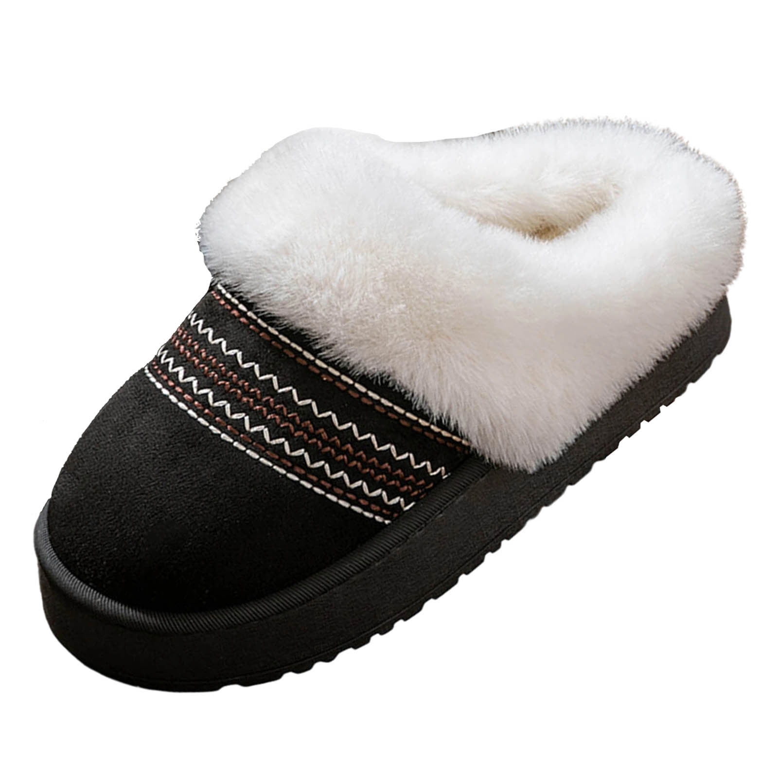 Black Womens Winter Slippers Mule Style Soft Fleece Lined Thick Sole ...