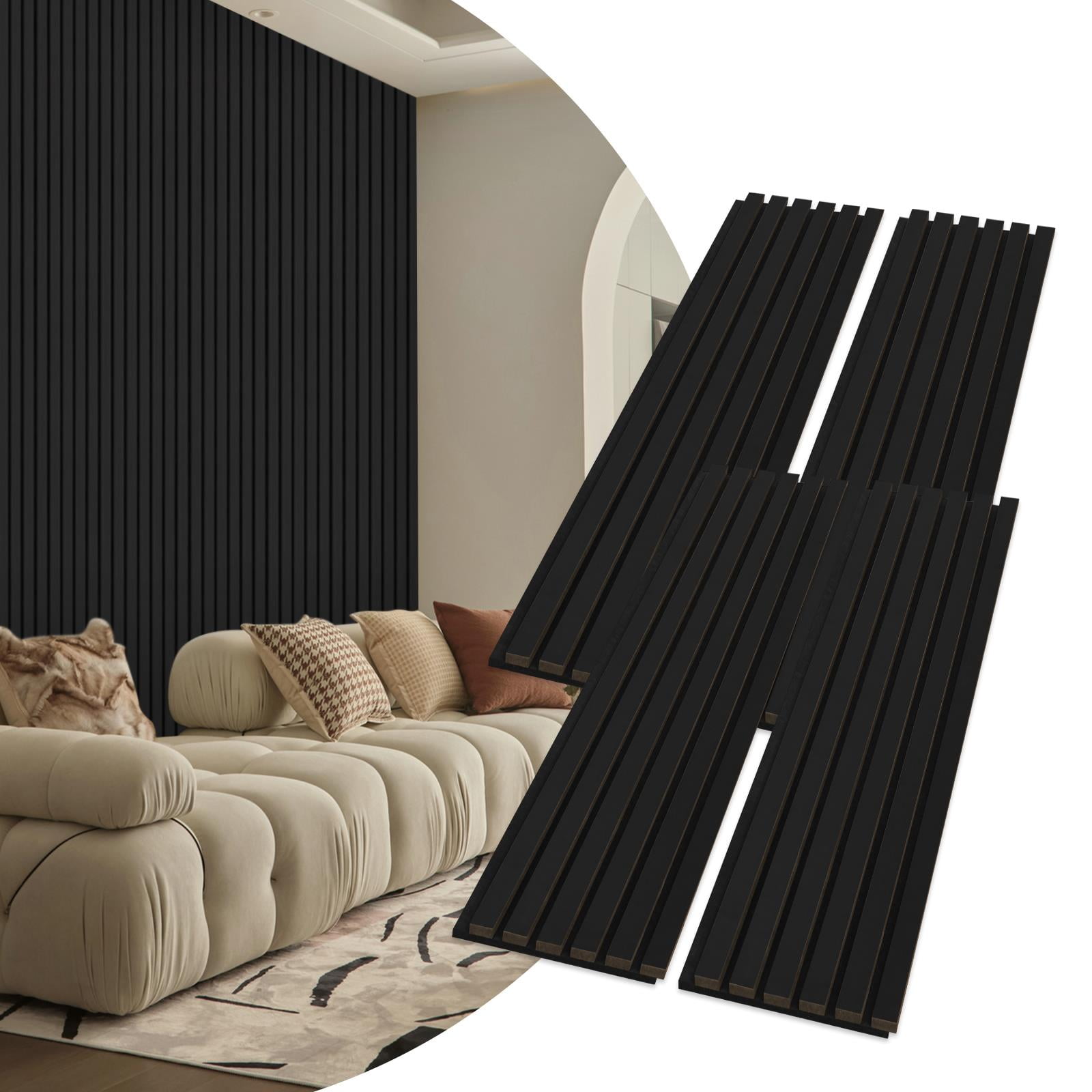 Black Wood Acoustic Wall Panels 4 Pack, 47.2 In x 12.2 In Soundproof ...