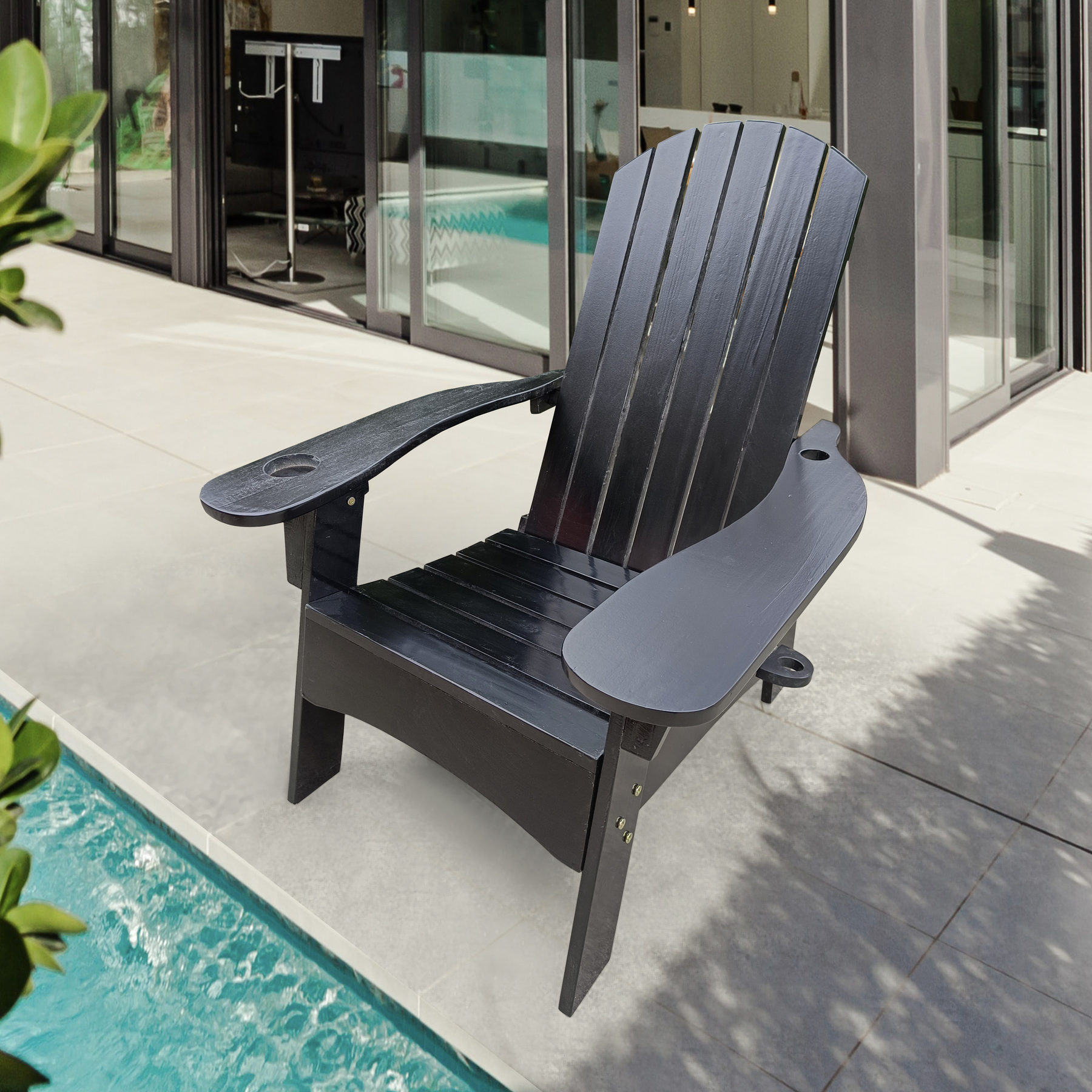 Black Wood Adirondack Chair: Easy to Assemble, Ideal for Patio ...