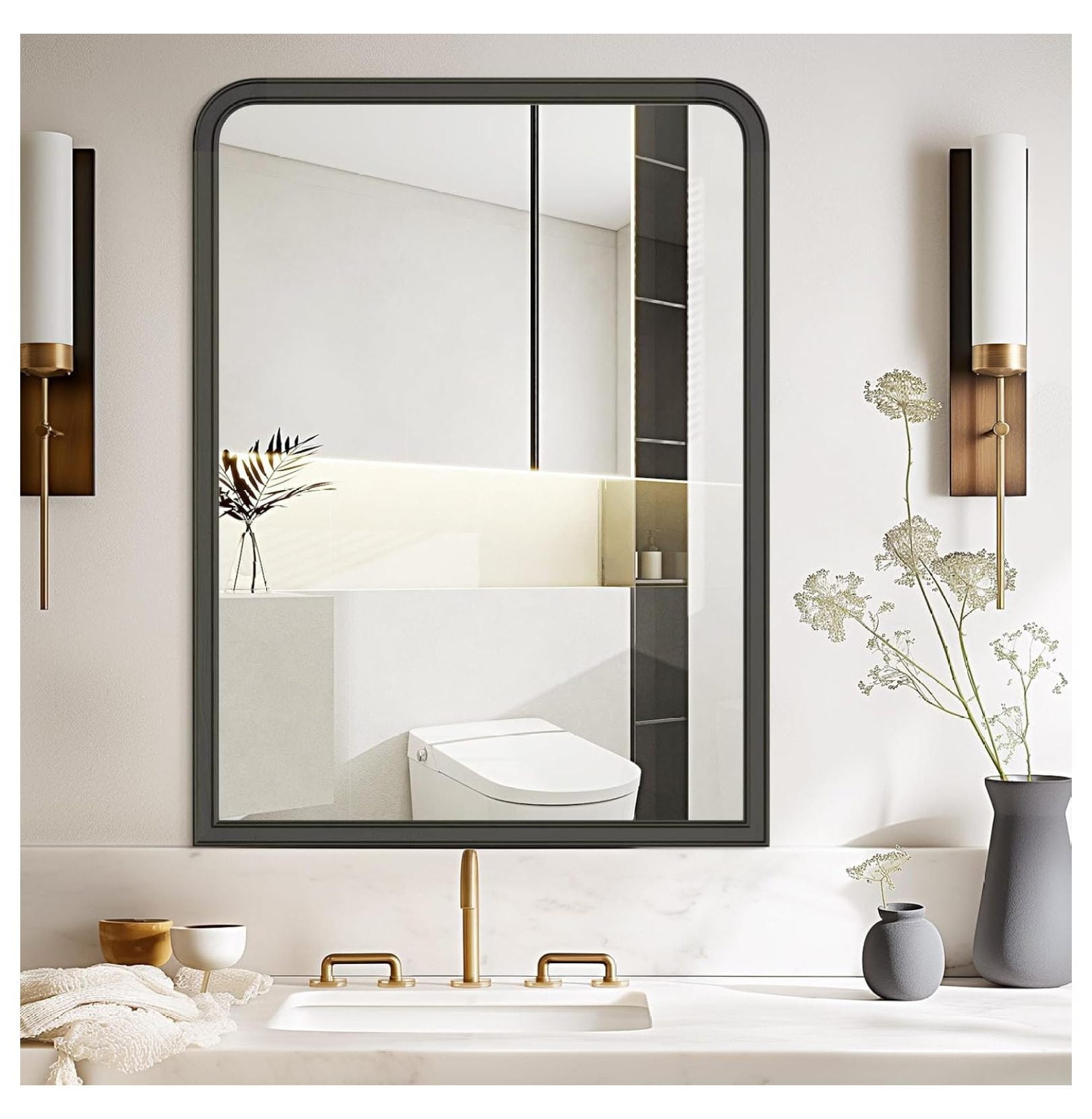 Black Wood Bathroom Mirrors for Wall Mounted, 30" x 40" Rustic Wood Frame Wall Mirrors ...