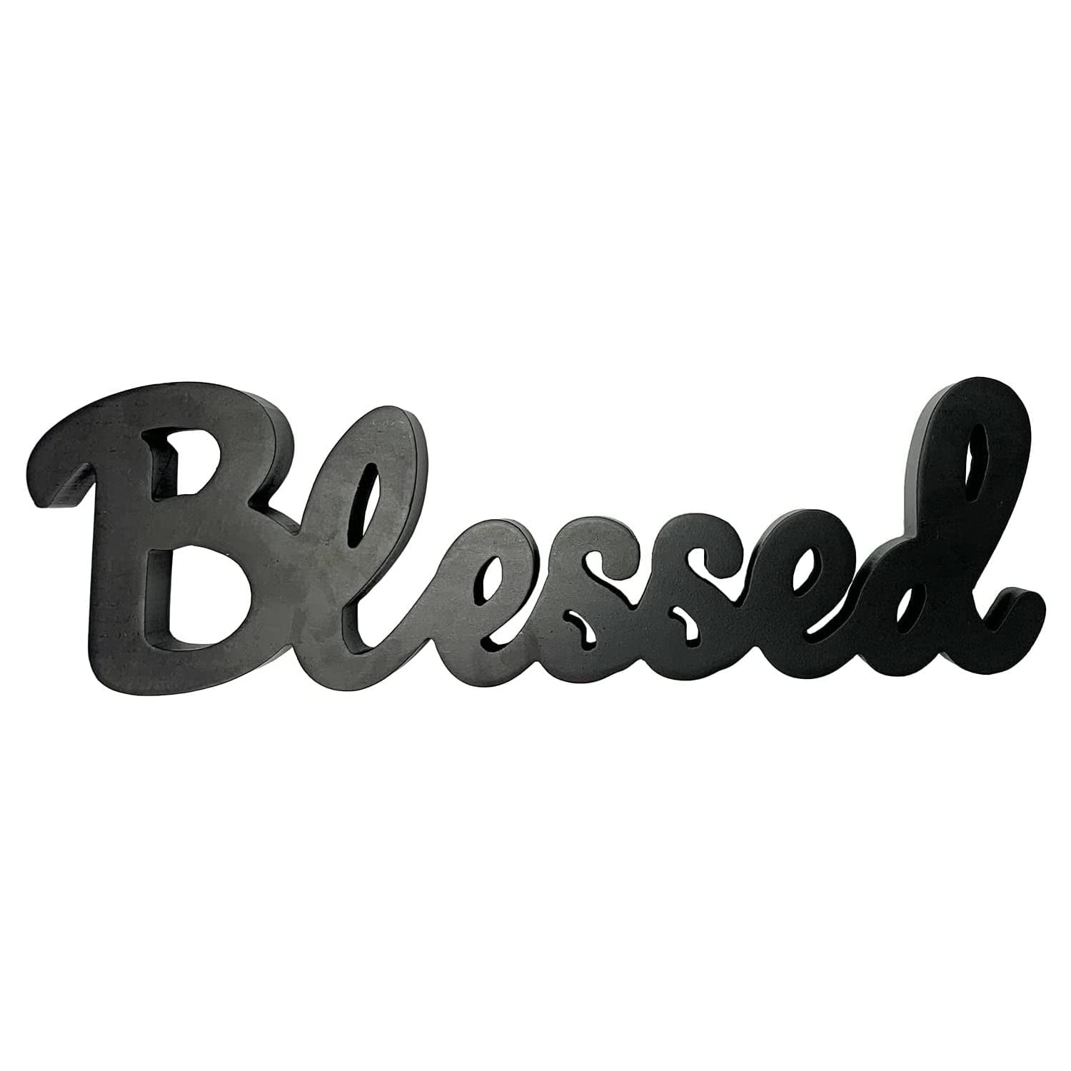 Black Wood Blessed Cut-Out Block HYZ01 Letters Standing Tabletop Sign ...