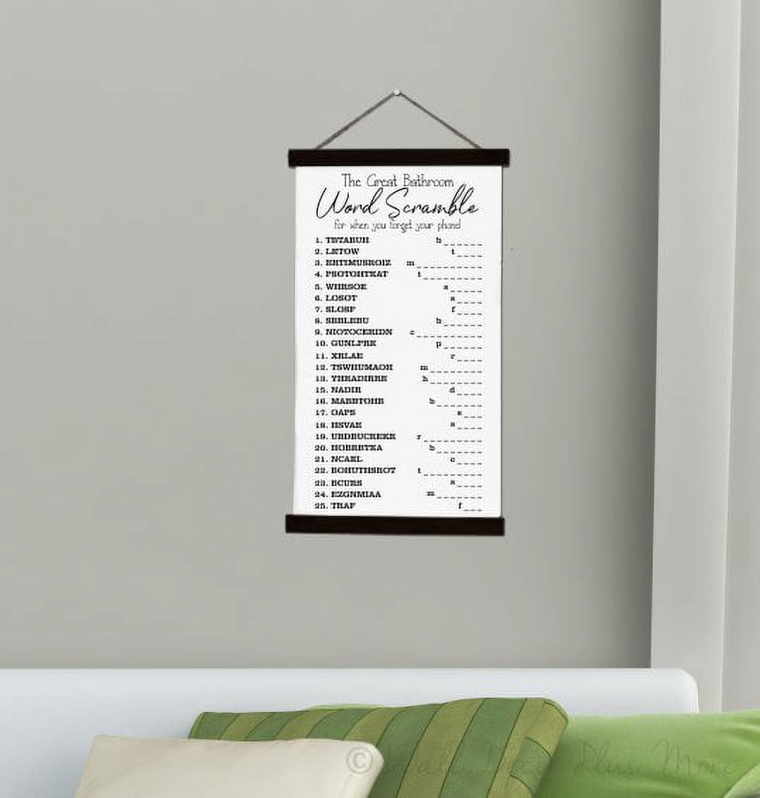 Black Wood, Canvas Bathroom Wall Sign Word Scramble Puzzle Fun Décor ...