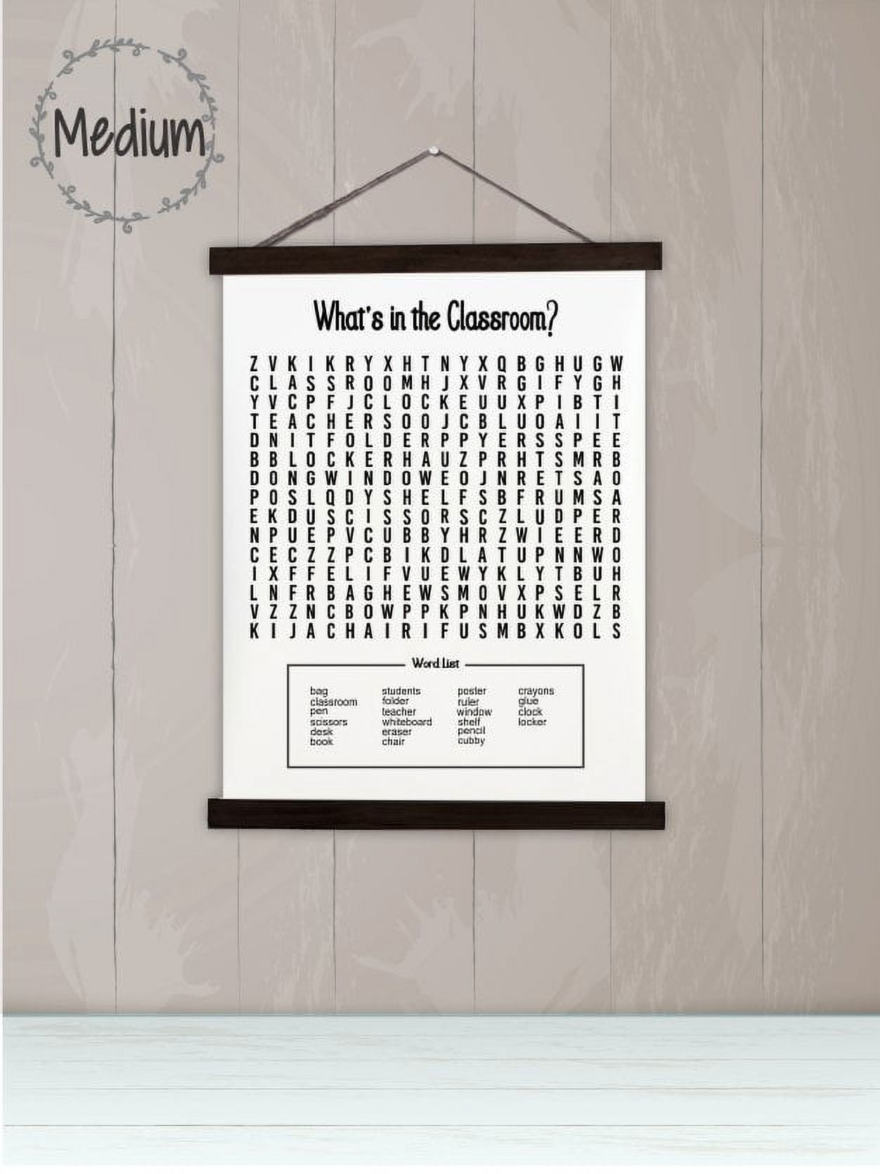 Black Wood, Canvas Sign, Classroom Decor Word Search Puzzle Art Print ...