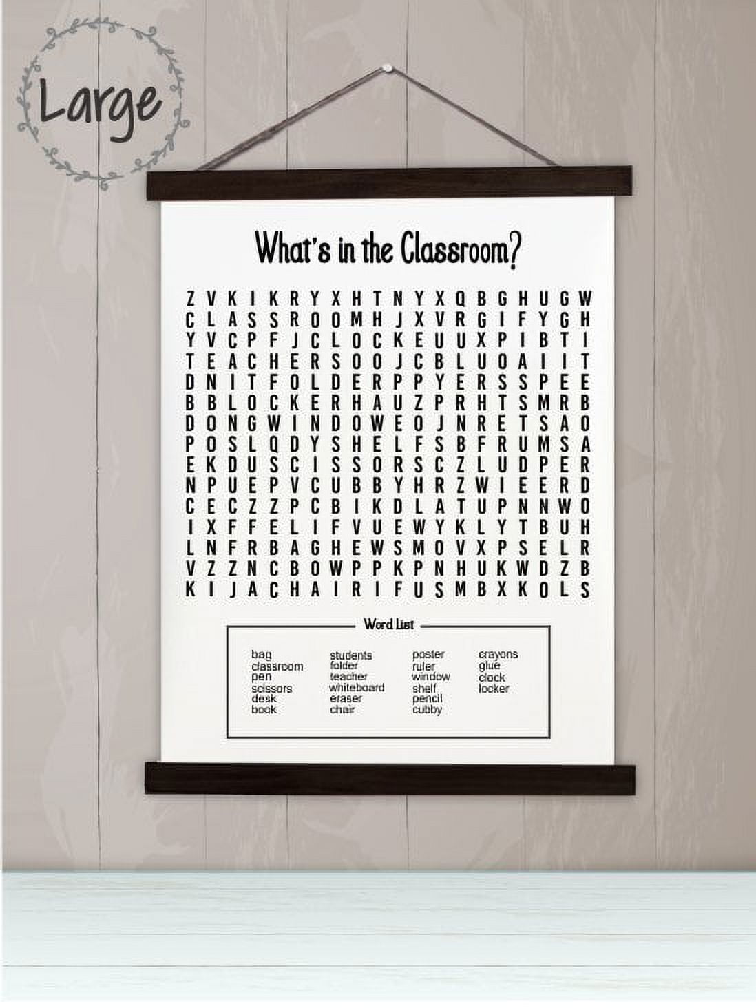 Black Wood, Canvas Sign, Classroom Decor Word Search Puzzle Art Print ...