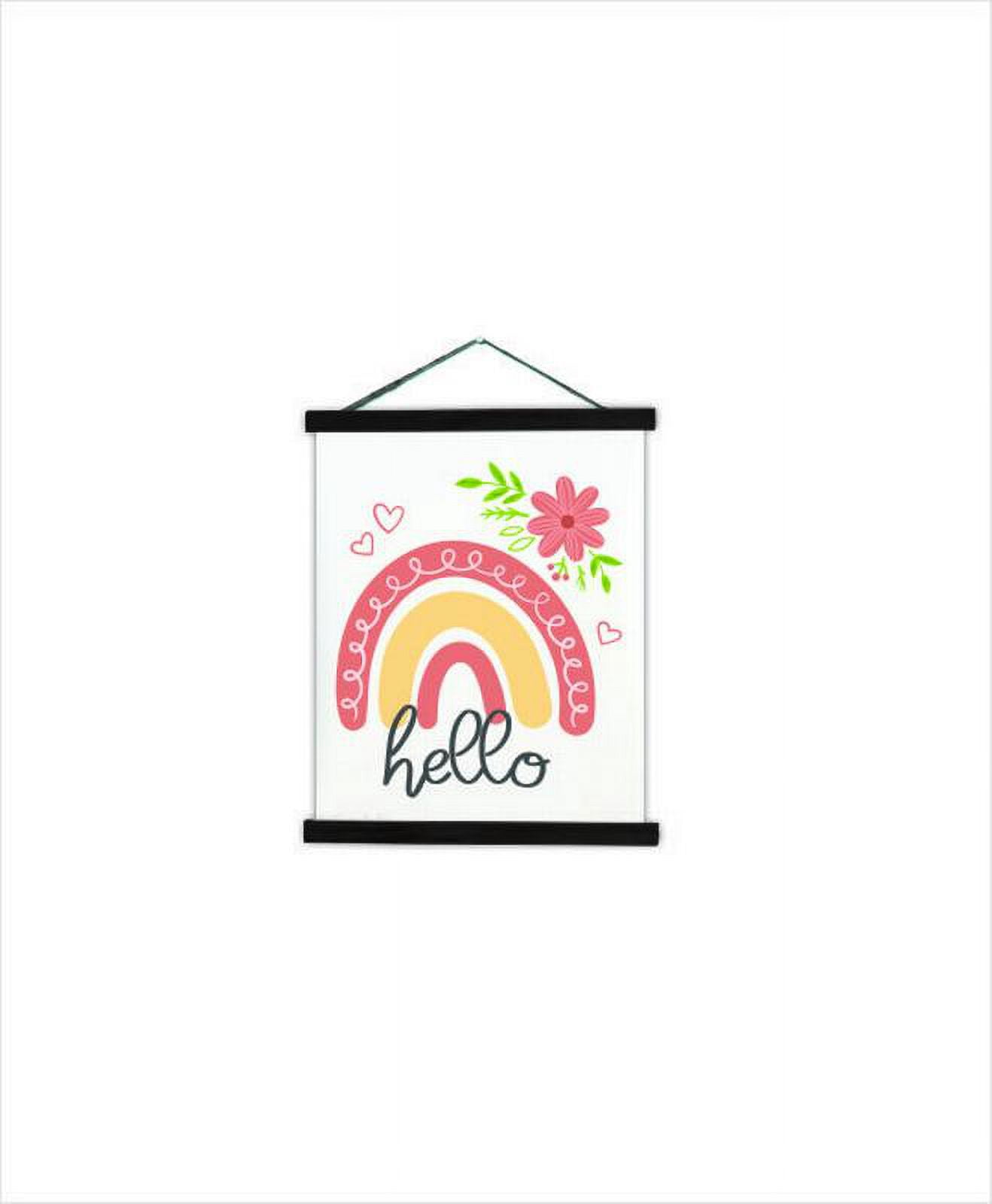 Black Wood, Canvas Sign, Hello Rainbow Florals Welcome Kids Room Art ...