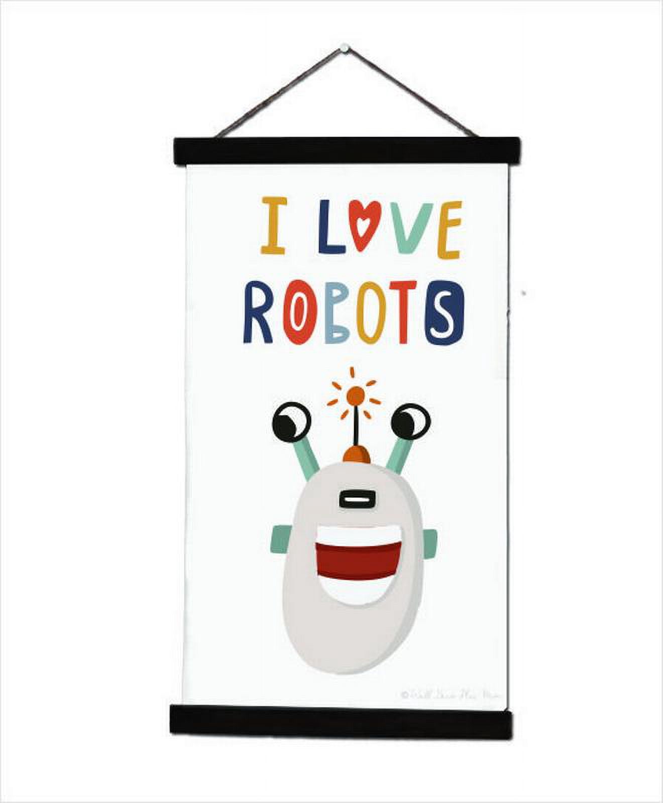 Black Wood, Canvas Sign, I Love Robots Kids Art Modern Room Decor ...