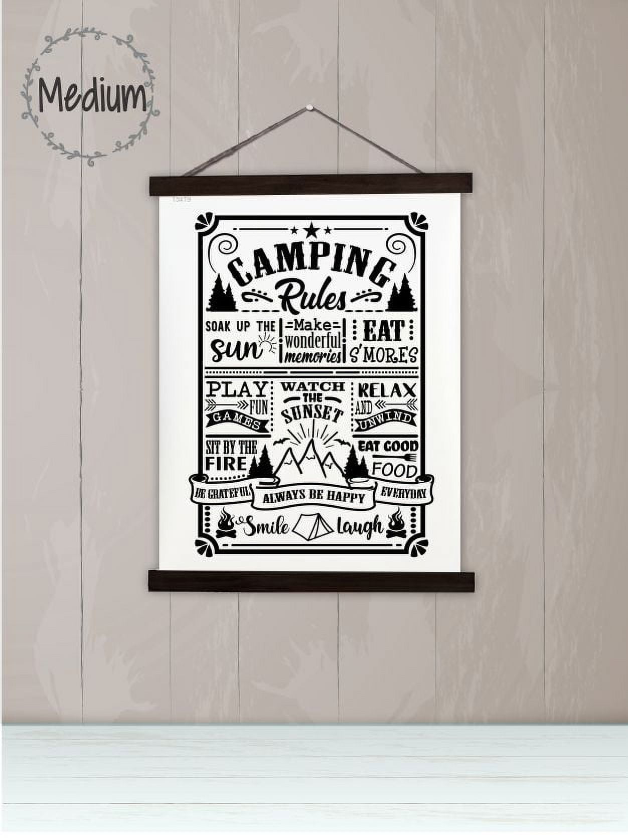 Black Wood, Canvas Sign, RV Camping Rules Wall Quote Sign, Lightweight ...