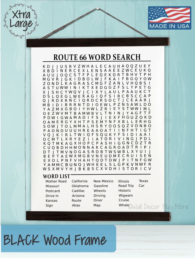 Black Wood, Canvas Sign, Route 66 Word Search Puzzle Fun Décor Print ...