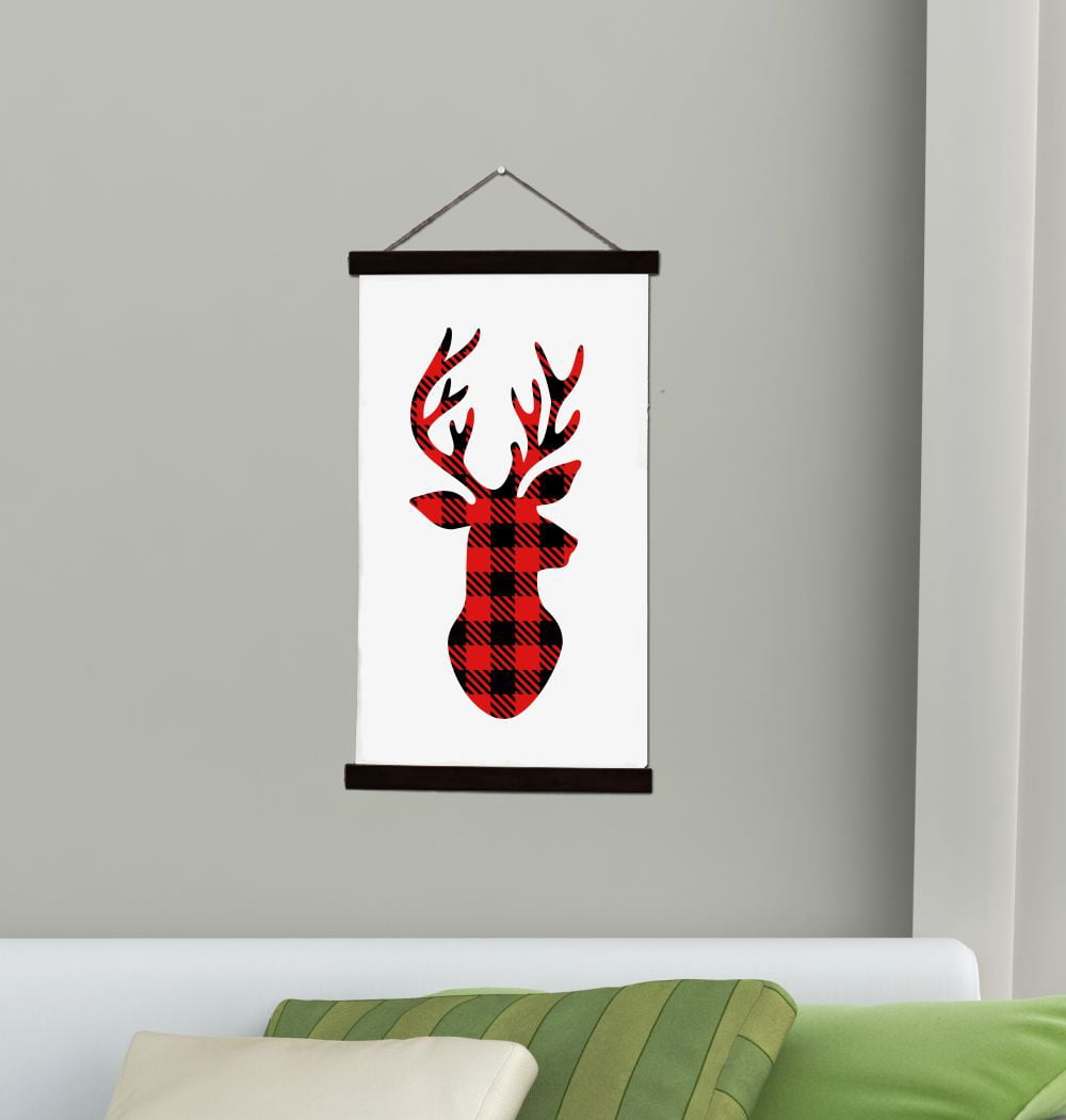 Black Wood Canvas Sign Wall Hanging, Buffalo Red Plaid Check Deer ...