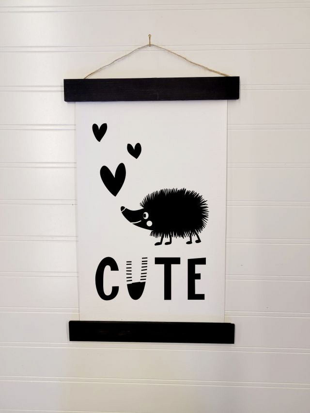 Black Wood, Canvas Sign Wall Hanging Cute Hedgehog Kids Room Décor ...