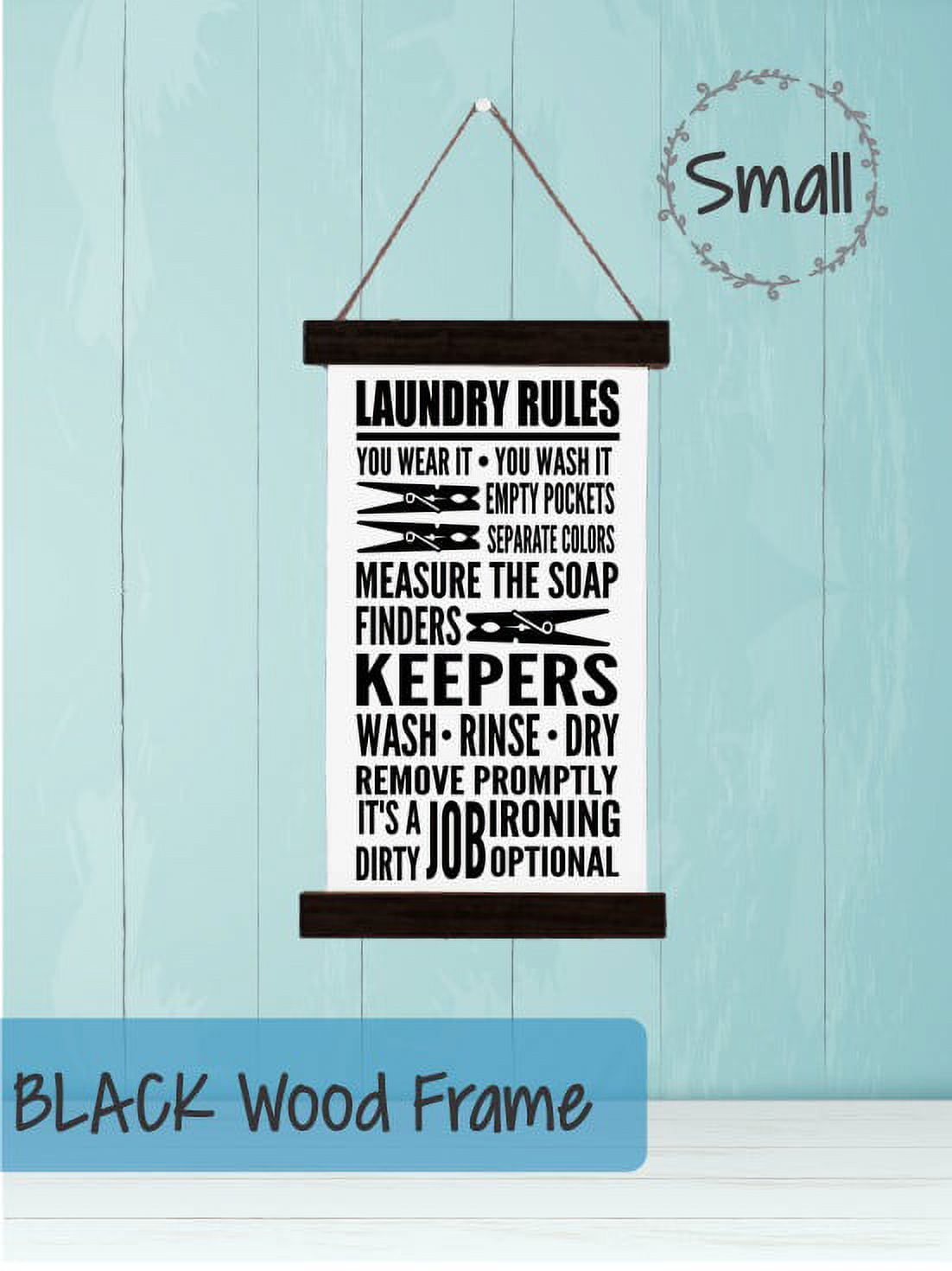 Black Wood Canvas Sign Wall Hanging, Laundry Room Words Wall Art Print ...