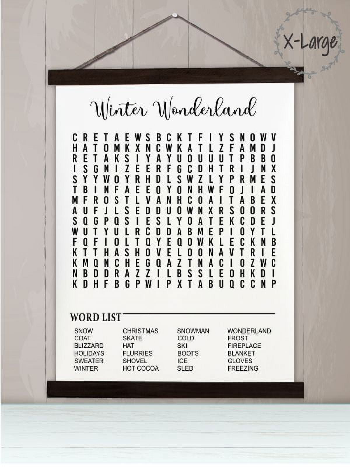 Black Wood, Canvas Sign, Winter Wonderland Word Search Puzzle Art Print ...
