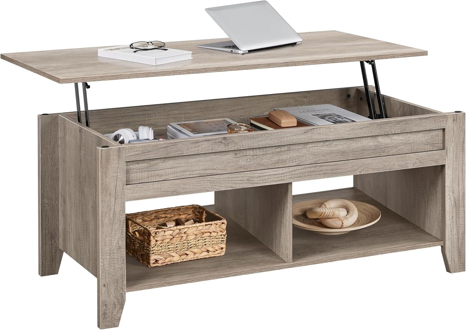 Black Wood Coffee Table Lift Up Coffee Table w/Hidden Storage & 2 Open ...