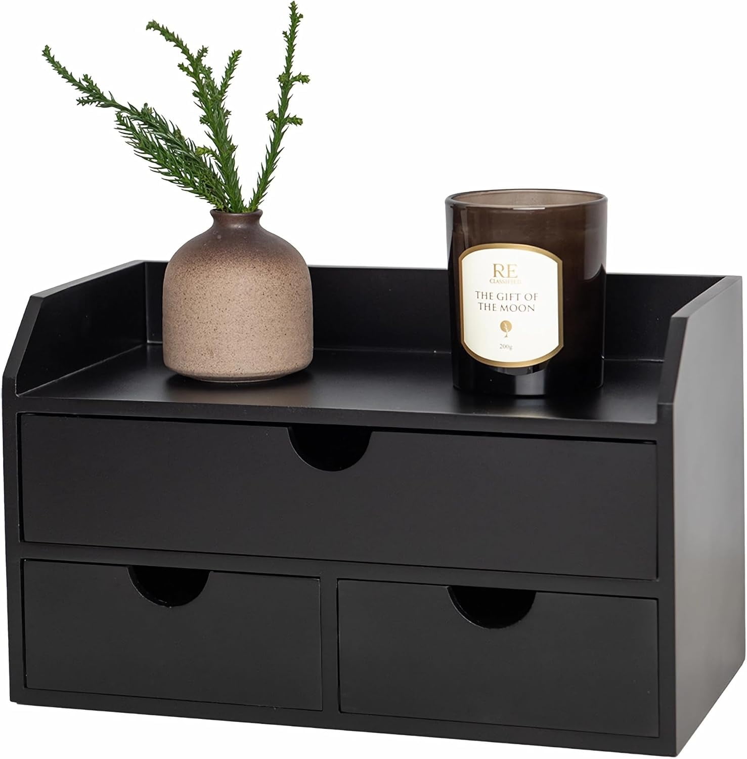 Black Wood Desk Organizer with 3 Drawer, Mini Cute Cabinet with Storage ...