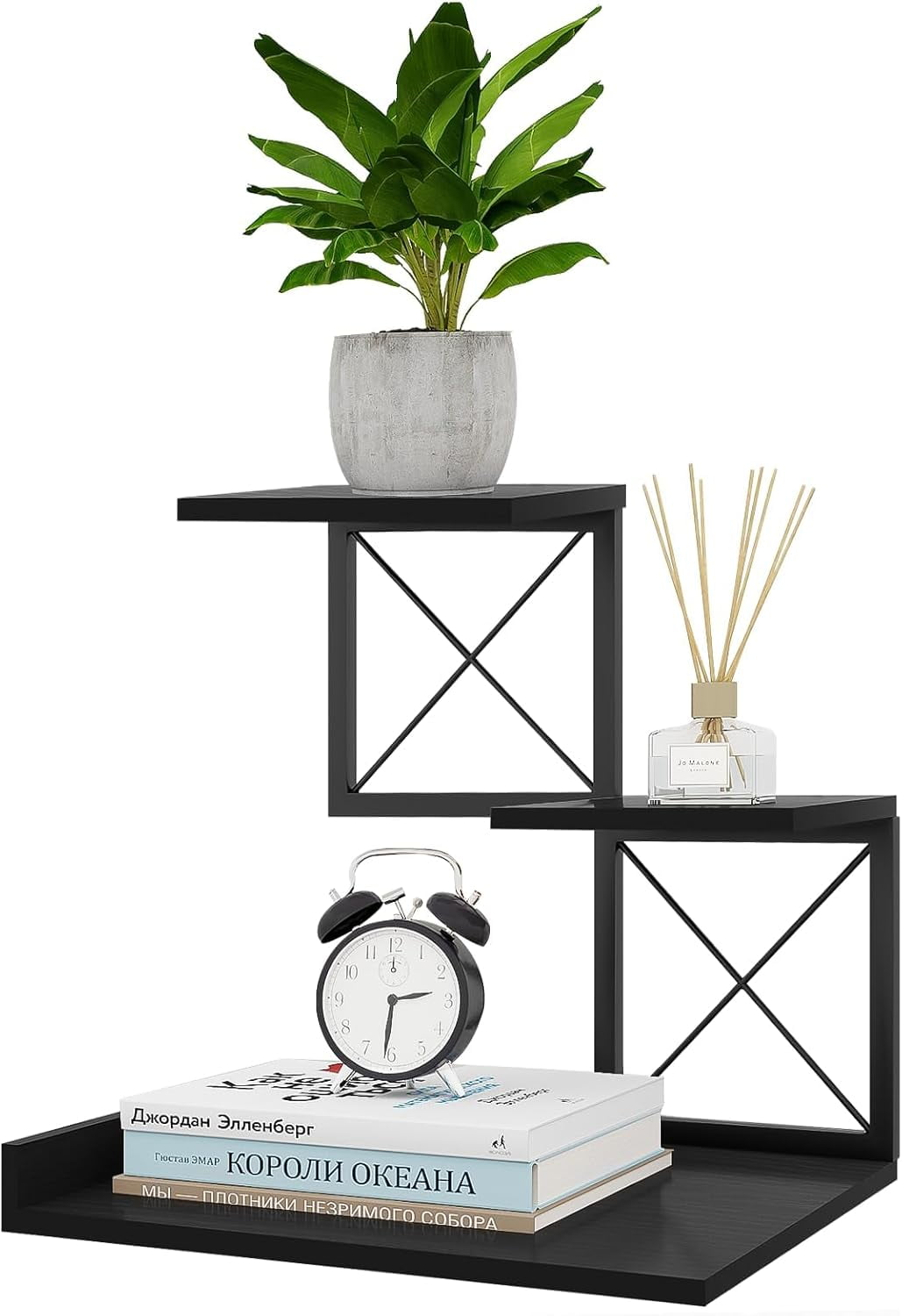 Black Wood Desktop Shelf, 3 Tier Desk Shelves Small Bookshelf Organizer ...