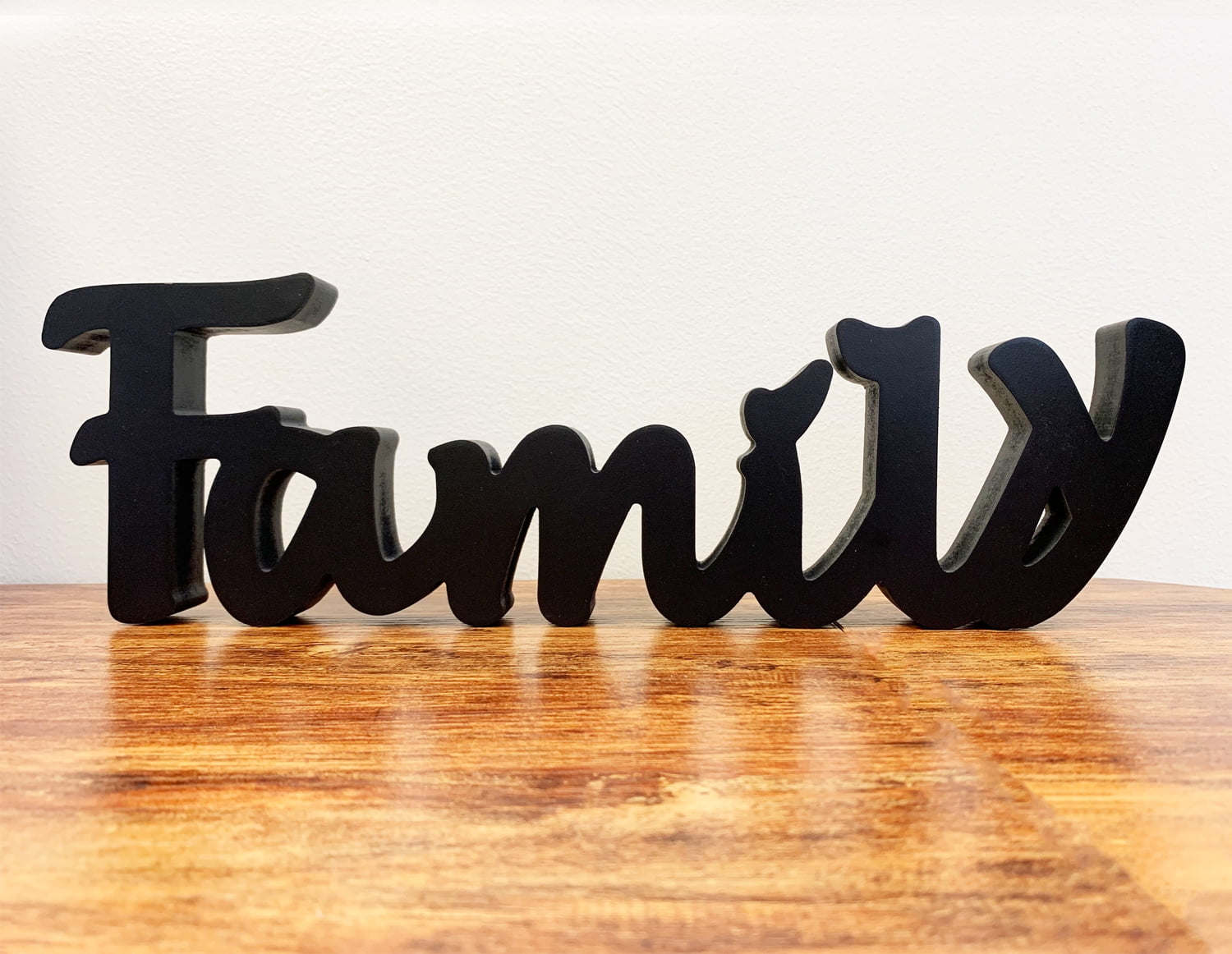 Black Wood Family Cut-Out Wall Sign Free Standing Tabletop Sign Wooden ...