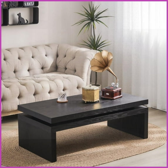 Black Wood Floating Top Coffee Table for Living Room - Spacious, Easy ...