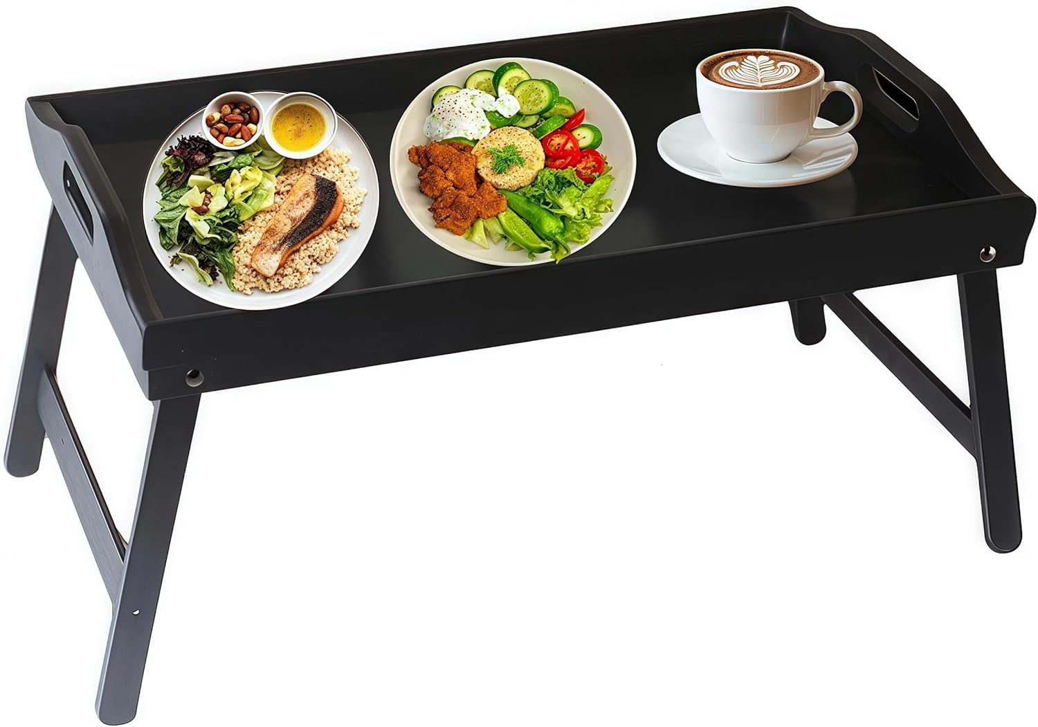 Black Wood Folding Bed Table Tray - Breakfast, Snack, Work and Eating ...