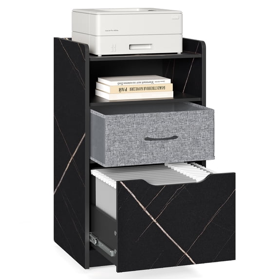 Black Wood Mobile Printer Stand with Drawers for A4/Letter/Legal Size ...