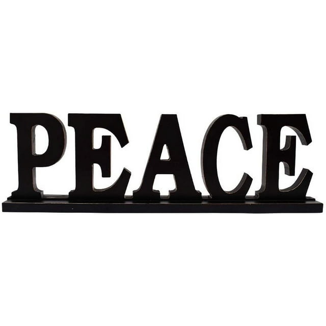 Black Wood Peace Sign Standing Block Letters Sign Rustic Freestanding ...