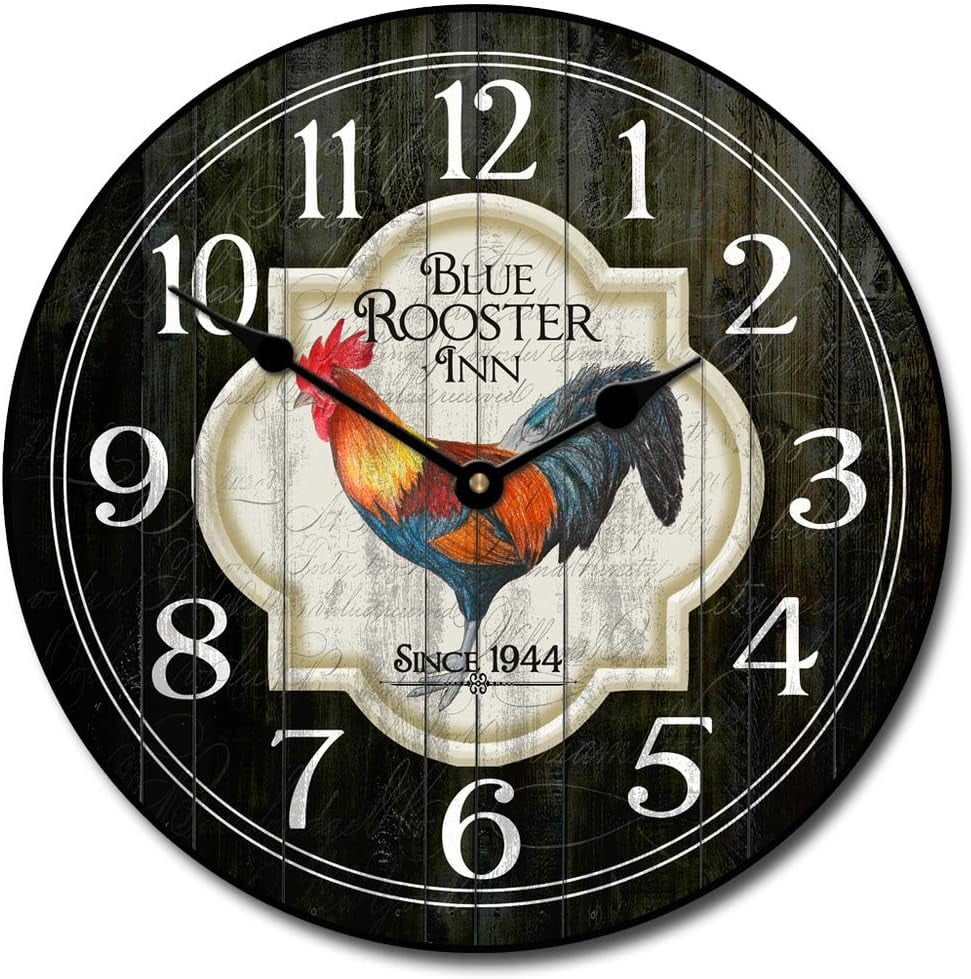 Black & Wood Rooster Wall Clock | Ultra Quiet Quartz Mechanism | Hand ...