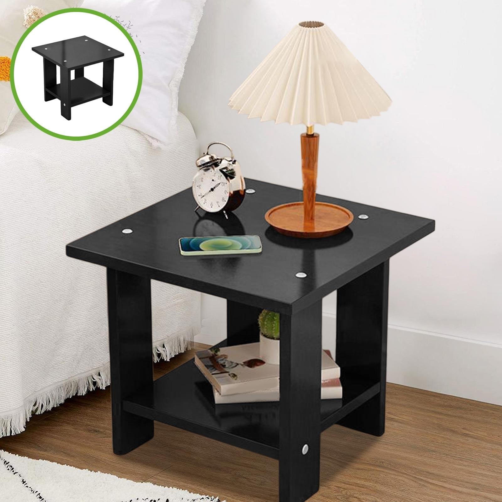 Black Wood Side Table - Compact Bedside Table for Small Spaces, Sturdy ...