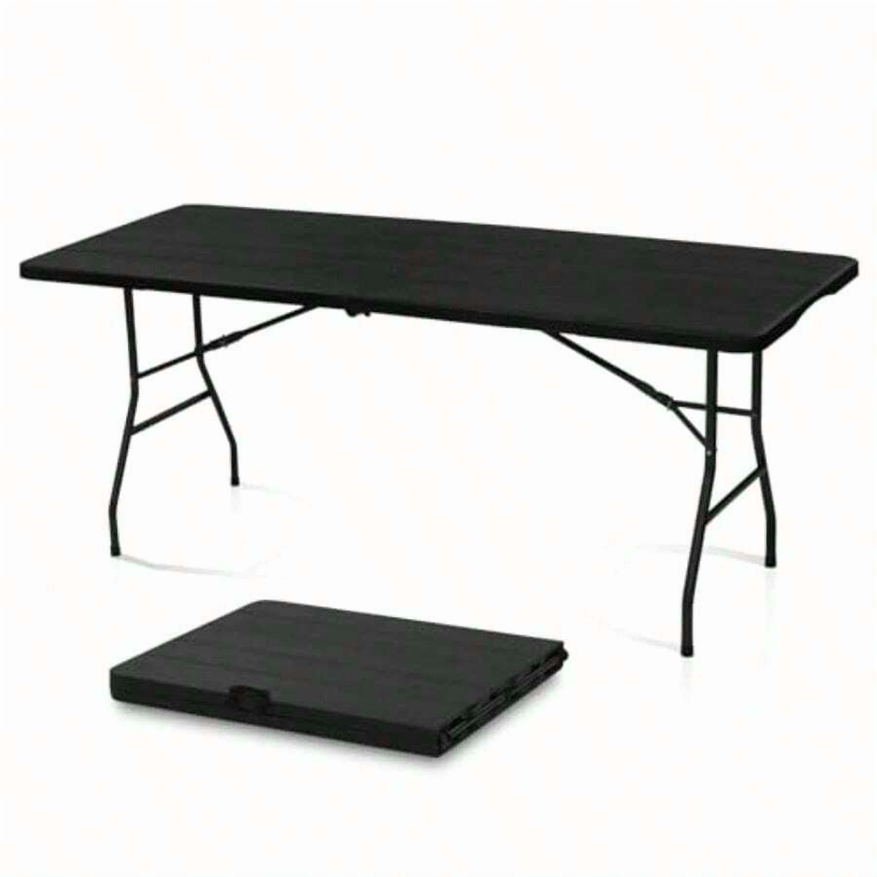 Black Wood Style Portable Folding Table 72 Heavy Duty Plastic Top With ...