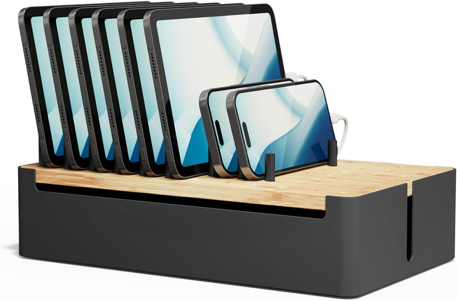 Black Wooden Charging Station Organizer for Multiple Devices - Cable ...