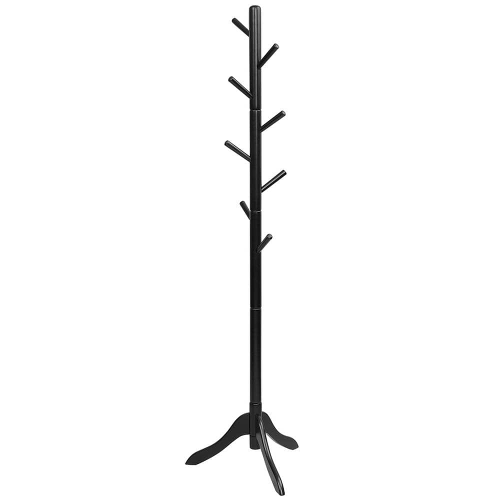 Black Wooden Coat Rack Stand Entryway Hall Tree 2 Adjustable Height ...