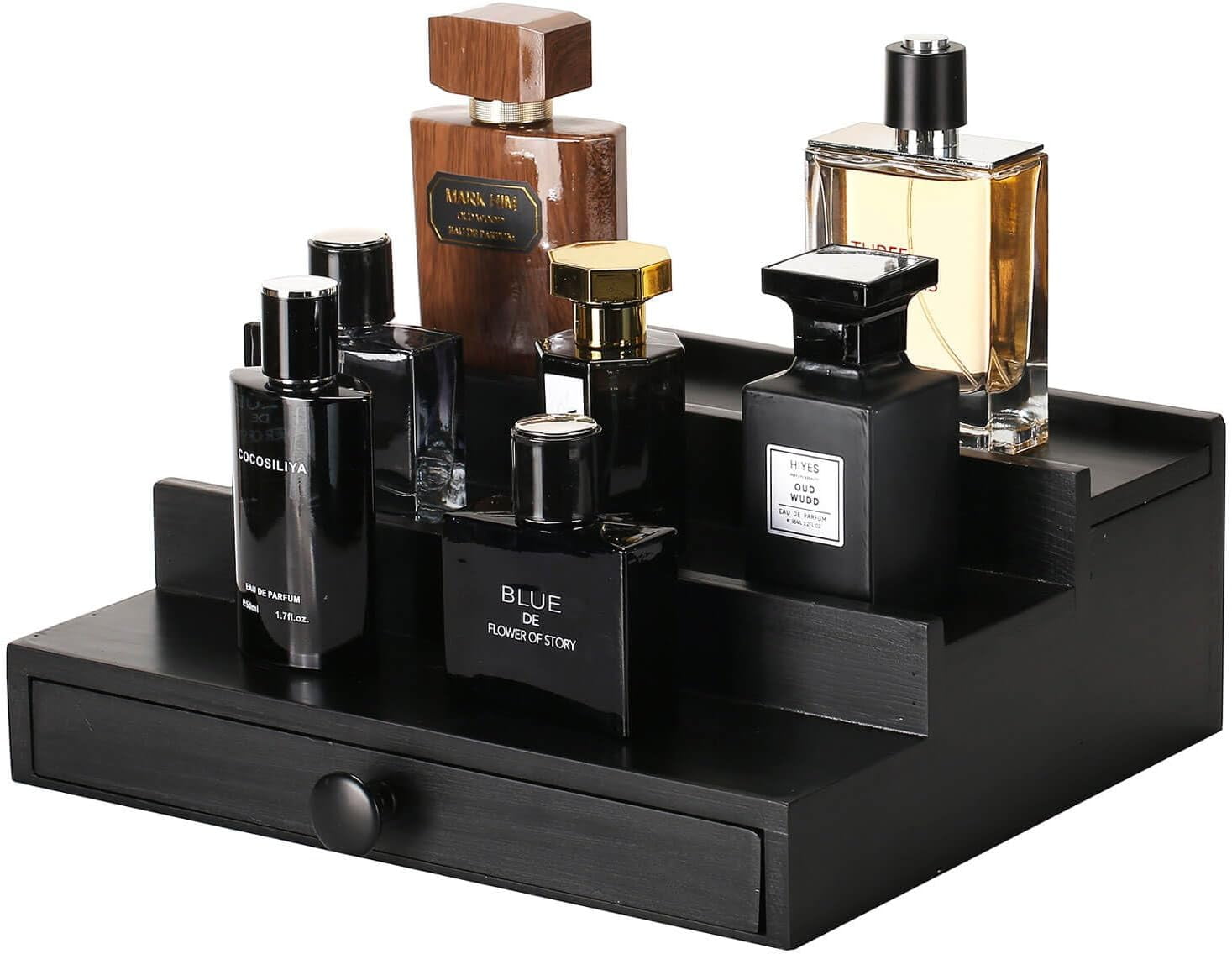 Black Wooden Cologne Organizer for Men - 3 Tier Wooden Perfume Display ...