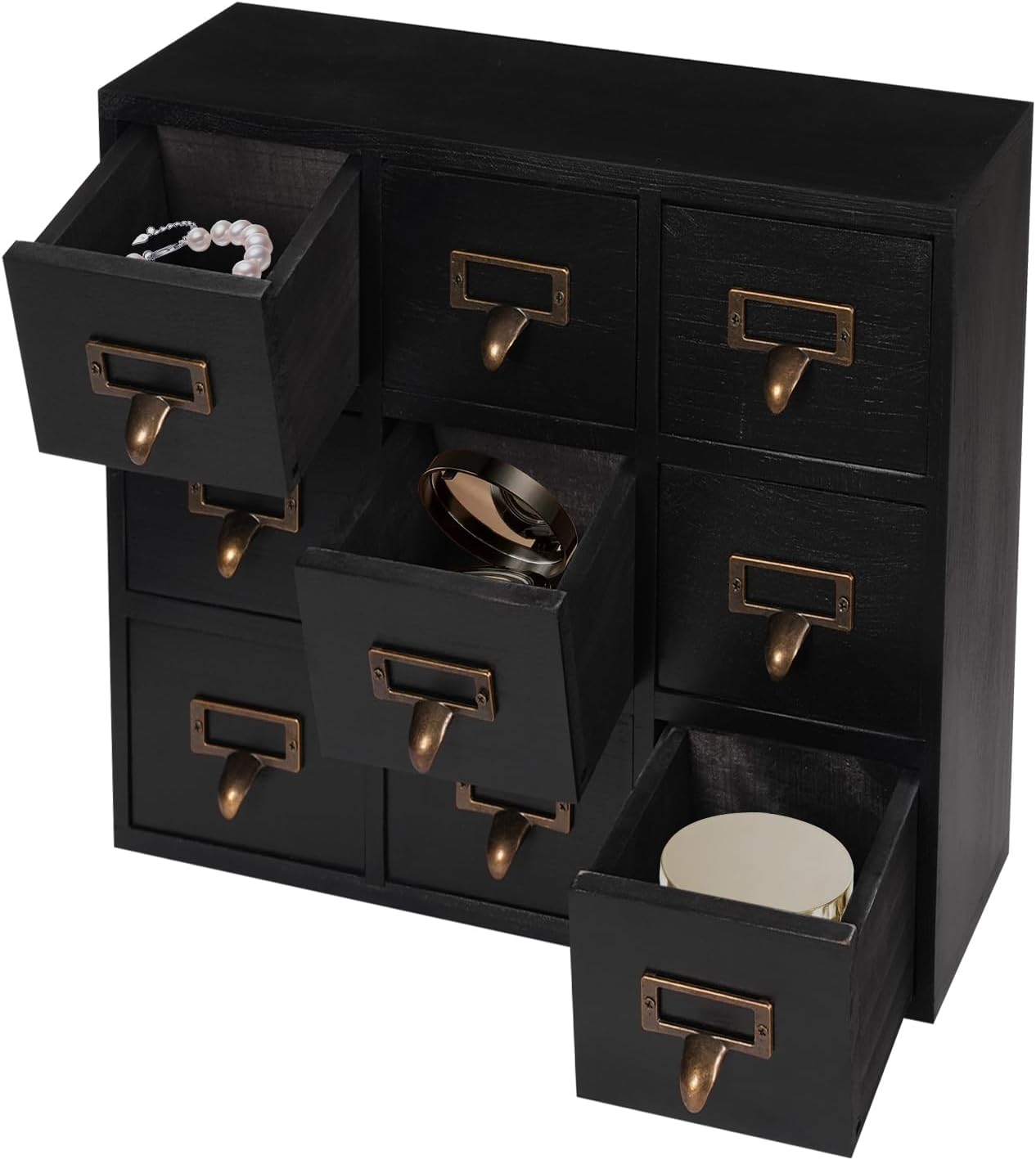 Black Wooden Desk Drawer Organizer, Wooden Storage Box Medicine Cabinet ...