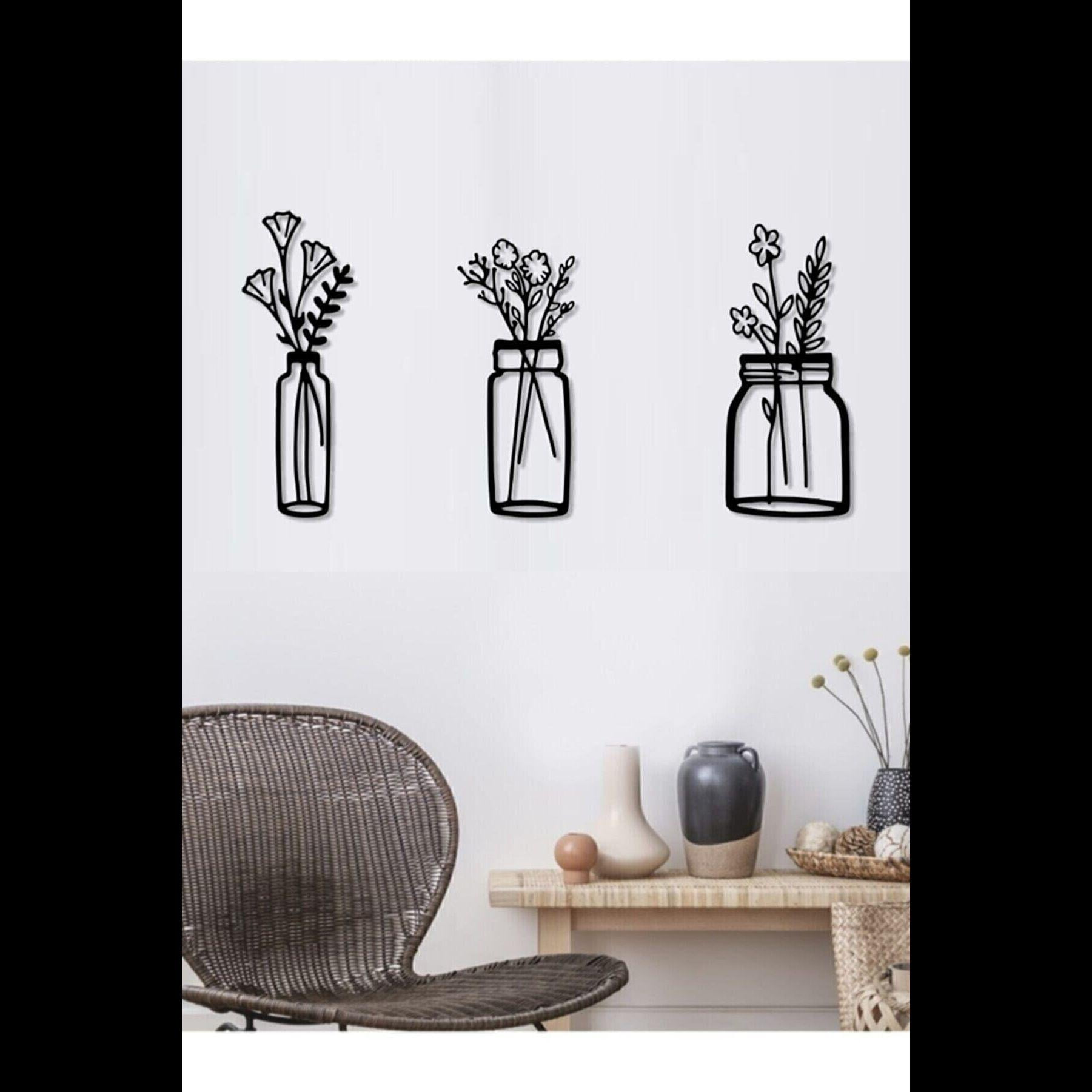 Black Wooden Flower Pot Laser Cut Wall Decor FLOWER POT - Walmart.com