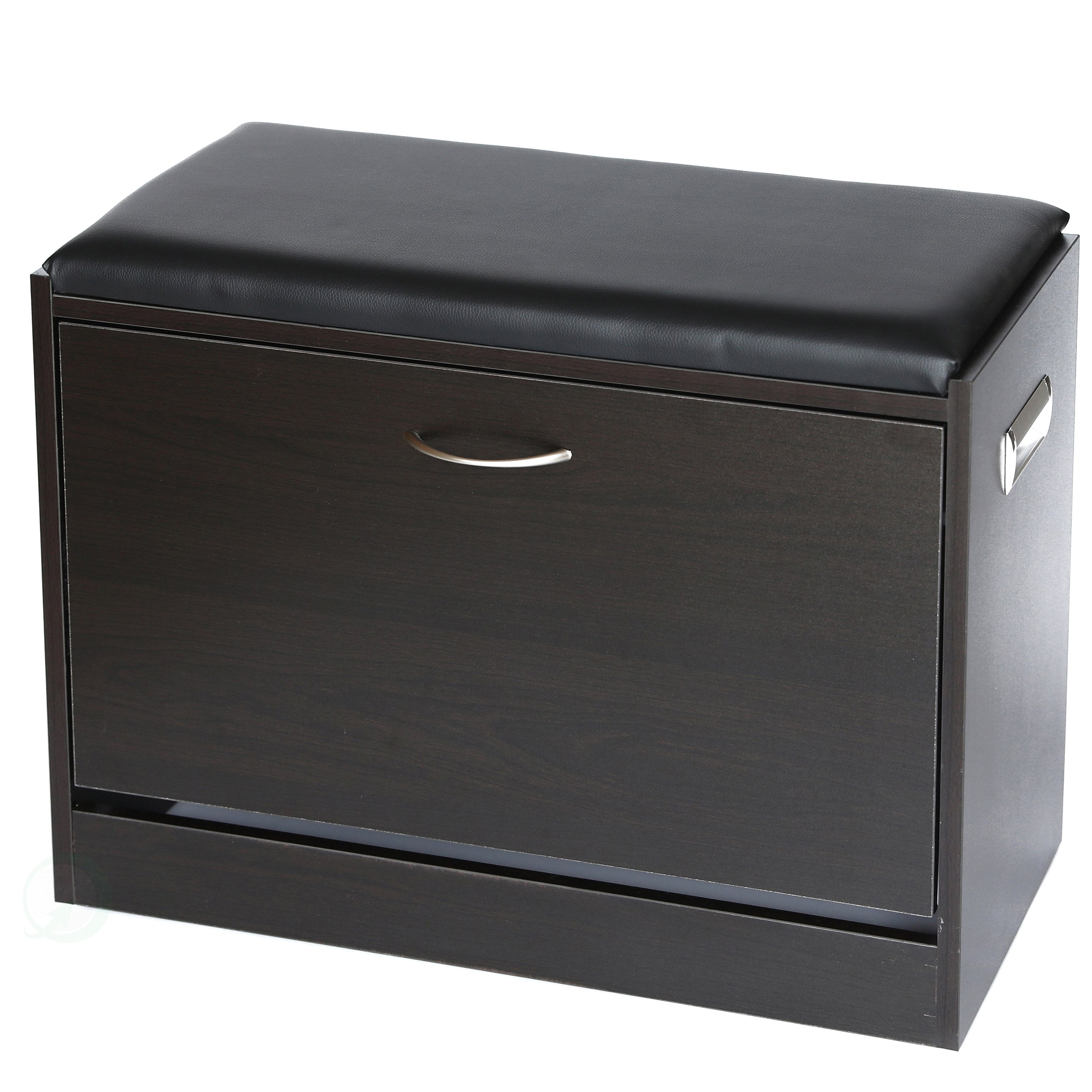 Black Wooden Fold-out Shoe Organizer - Shoe Storage Bench with Leather ...