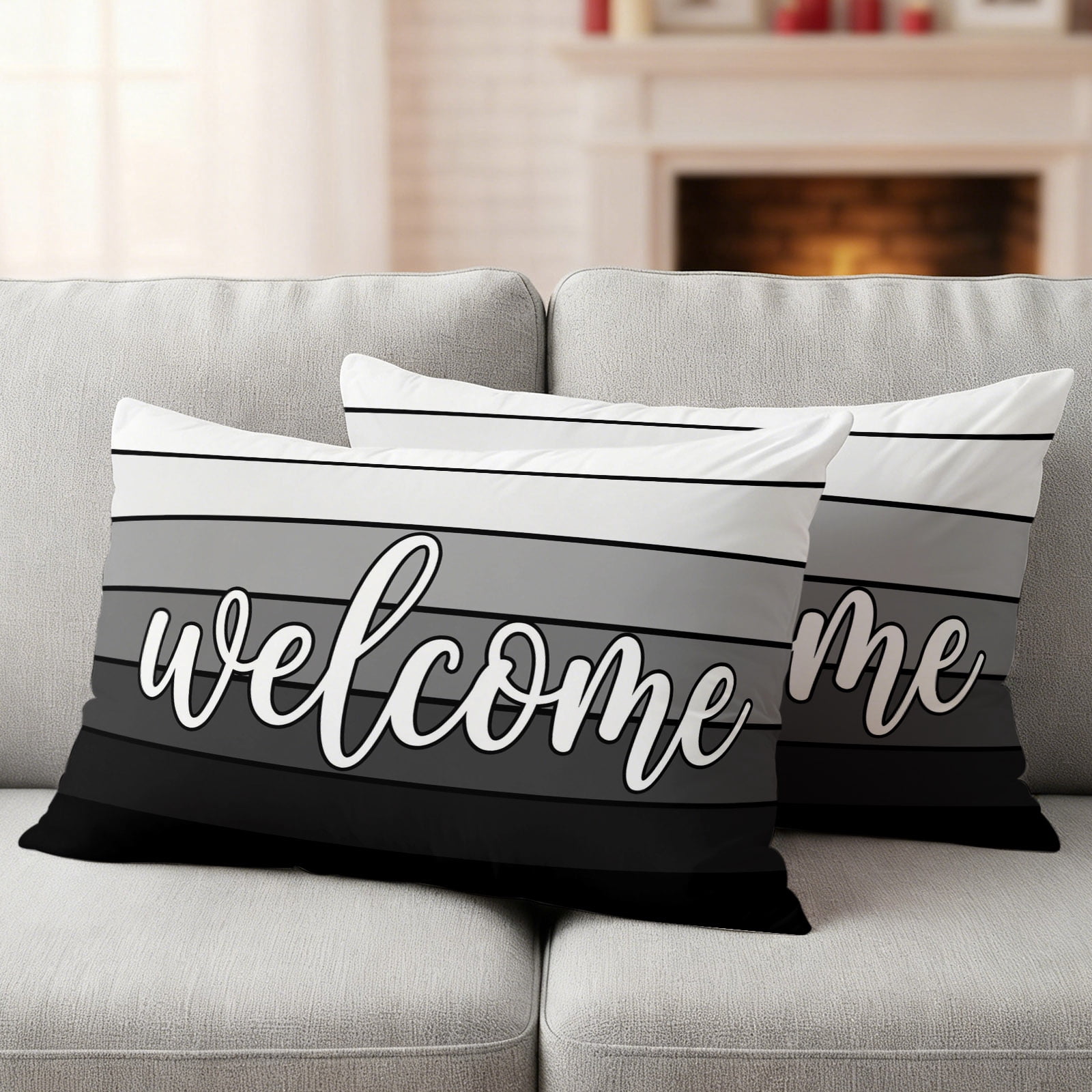 Black Wooden Grain Outdoor Waterproof Throw Pillow Covers 20x12 Set of ...