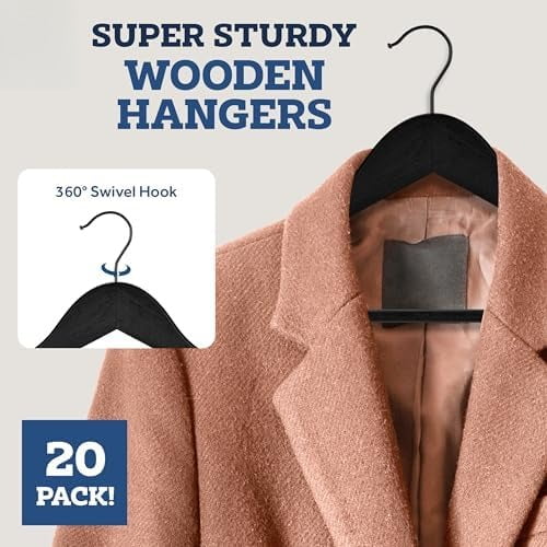 Black Wooden Hangers - 20 Pack, Heavy Duty, Non Slip Wood Hangers for ...