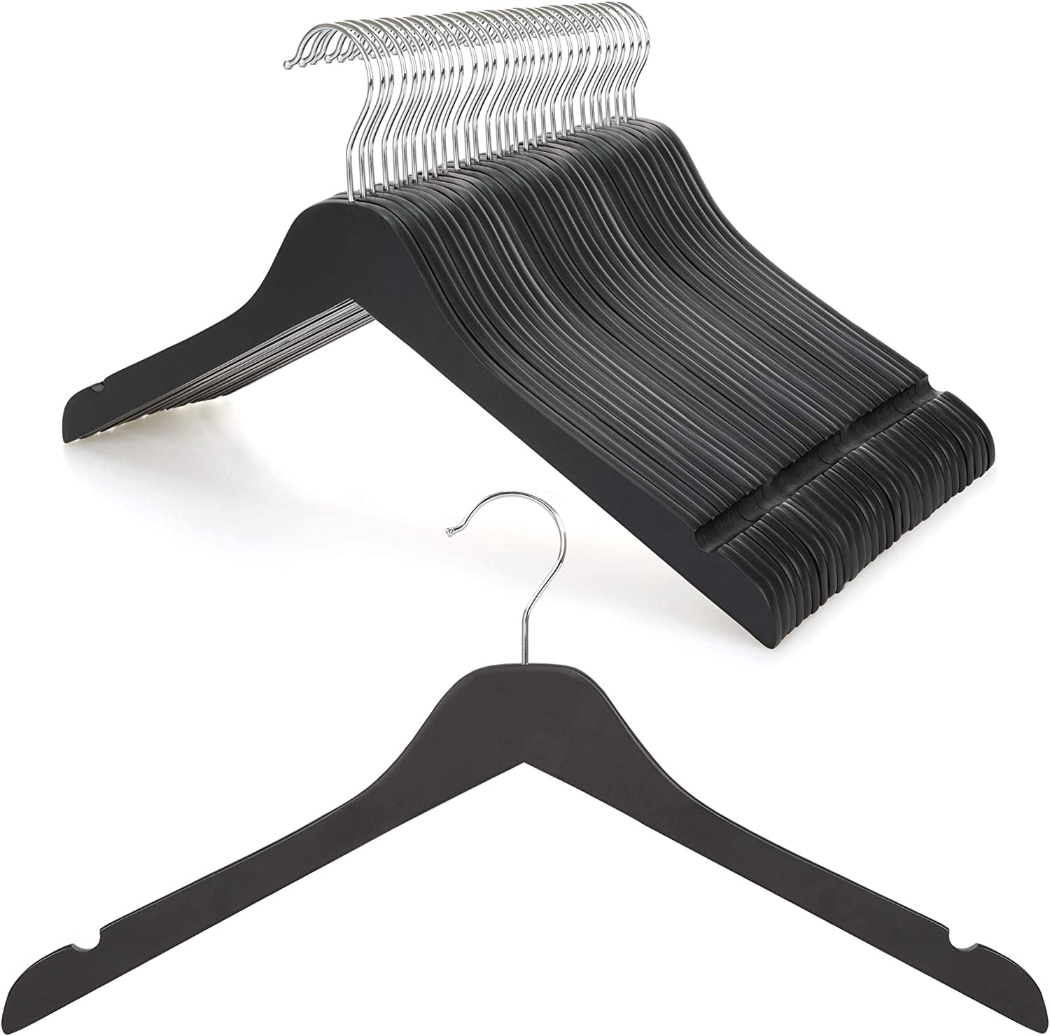 Black Wooden Hangers 30 Pack, 0.28-inch Thick Slim Wood Clothes Hanger ...