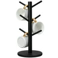 Black Wooden Mug Tree 6-Hook Storage Rack for Coffee Cups and More ...