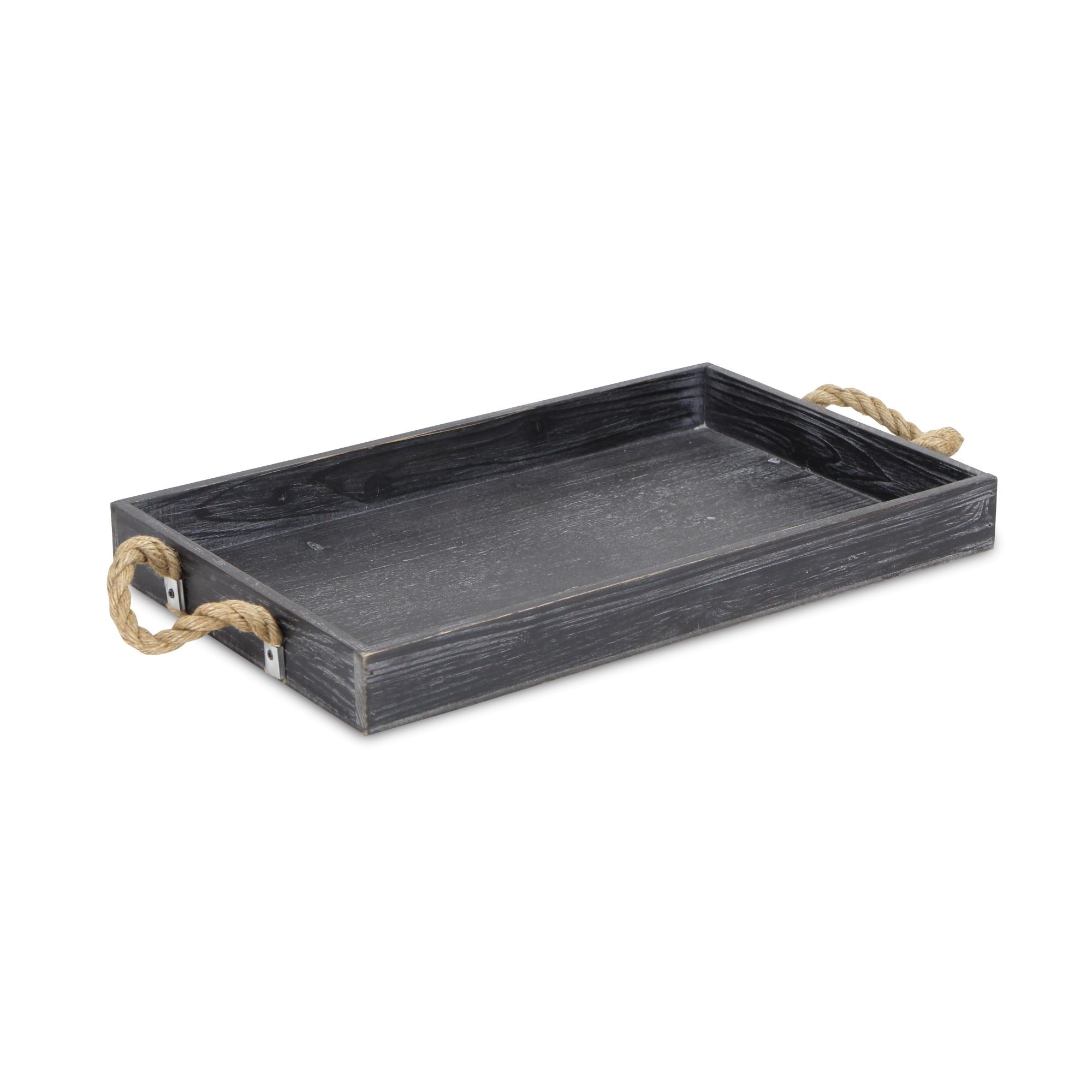 Black Wooden Tray with Rope Handles - Walmart.com