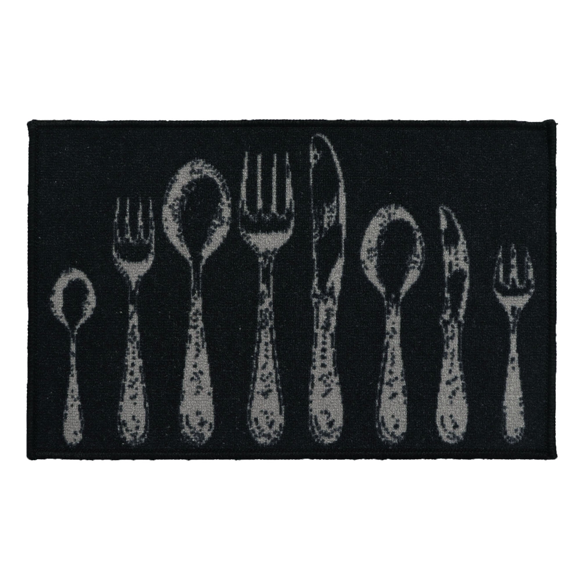 Black Wool-Effect Kitchen Mat with Chic Cutlery Print 32 x 20 Inches ...