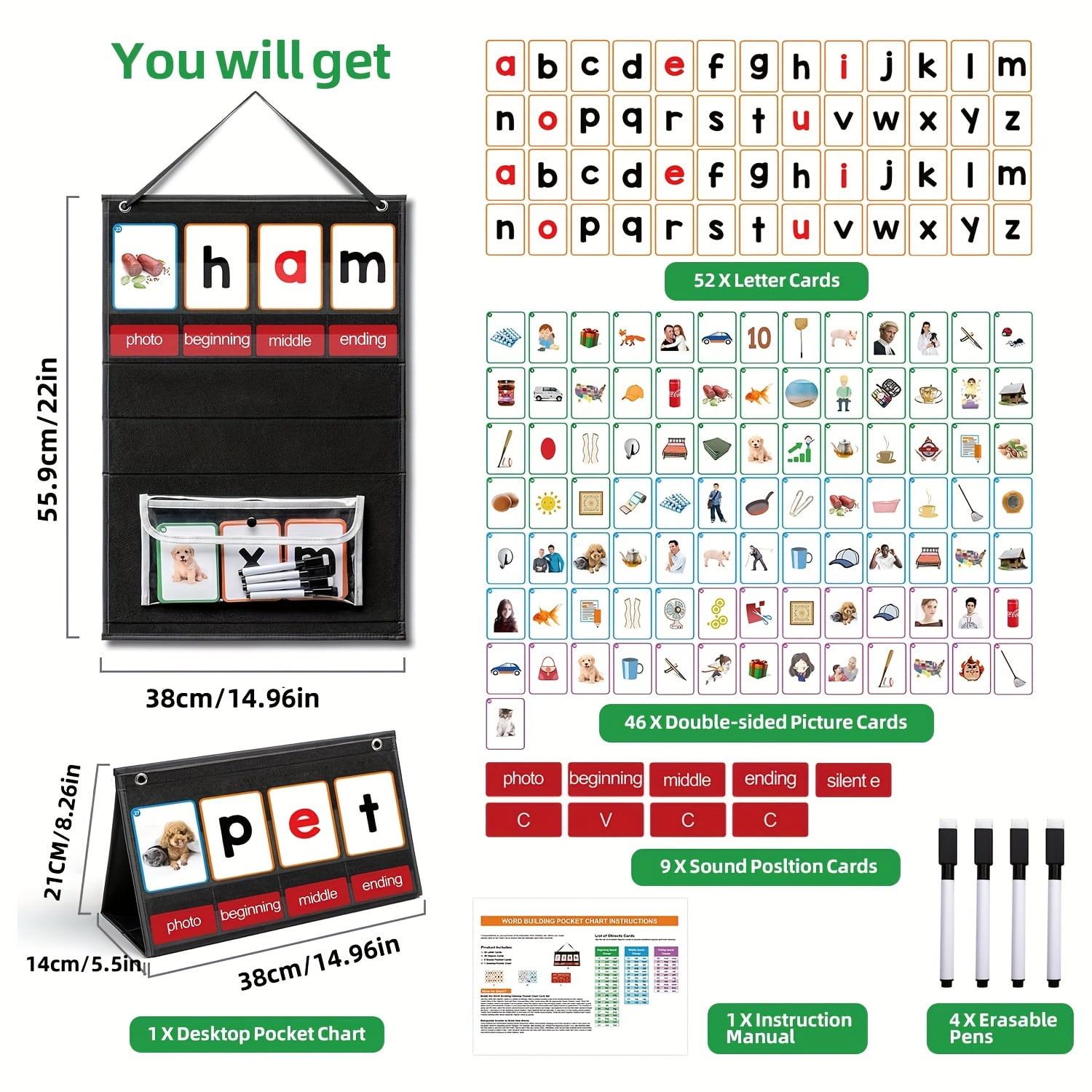 Black Words Building Pocket Chart for Kids, Word Build Phonics Game for ...