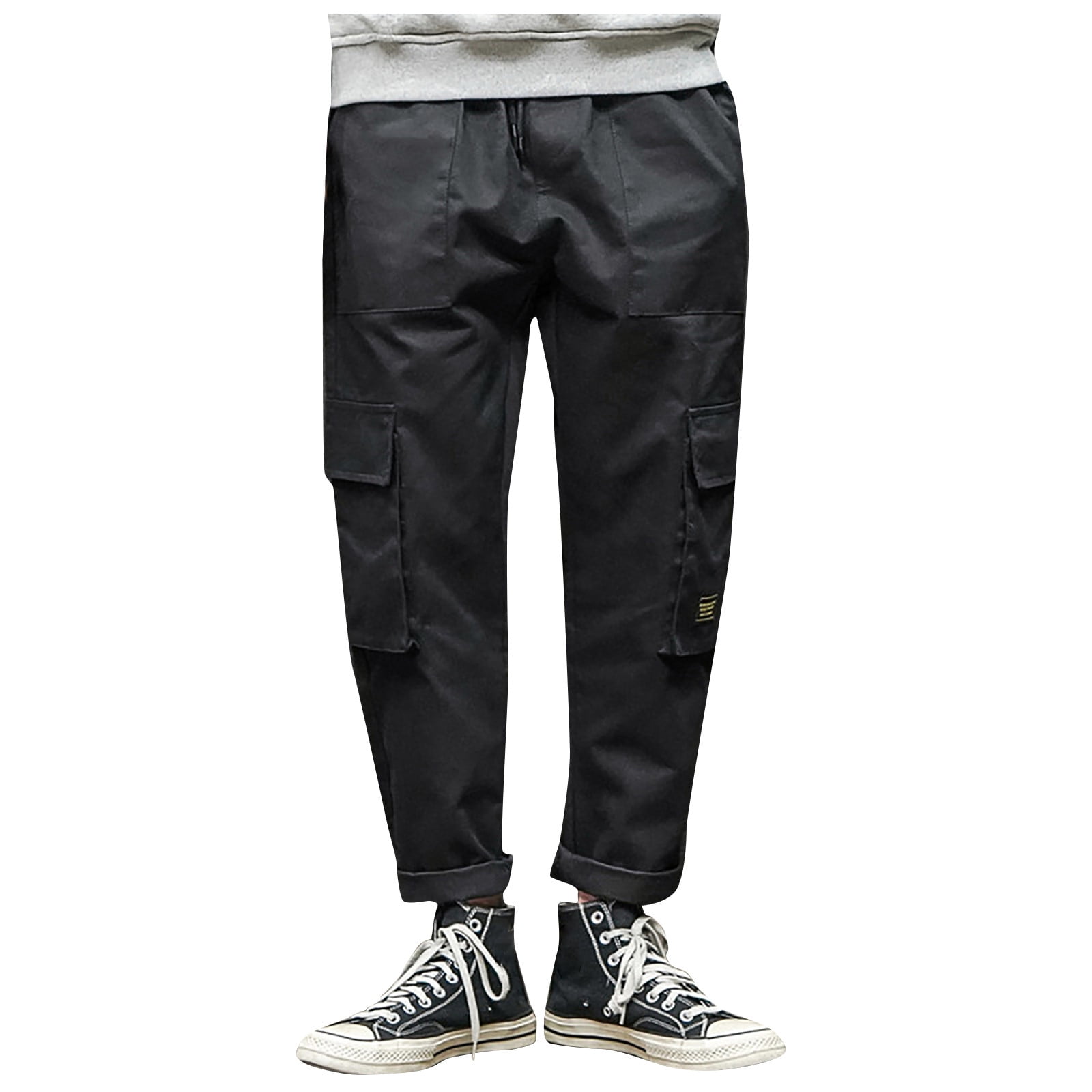 Black Work Cargo Sport Athletic Hiking Brunch Running for Man Summer Fall Loose Fit Paperbag ...