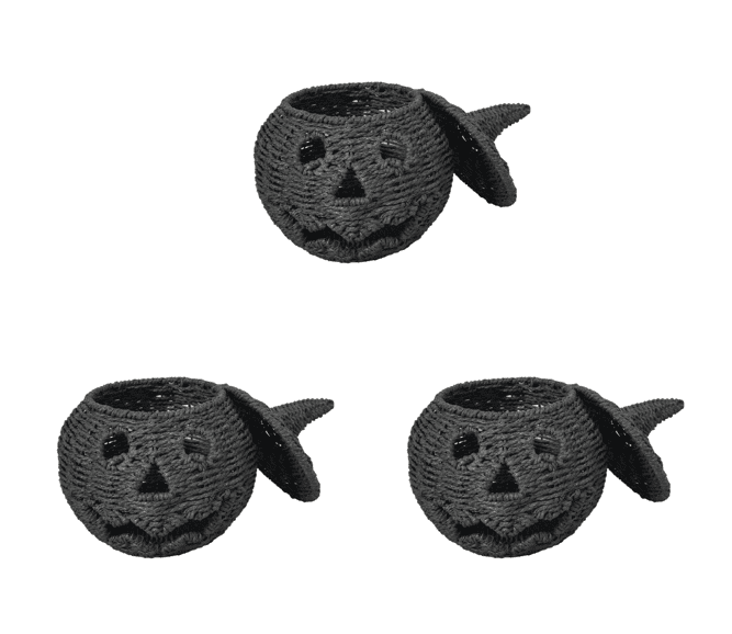 Black Woven Pumpkin Basket – Handwoven Wicker Jack-O-Lantern with Witch ...