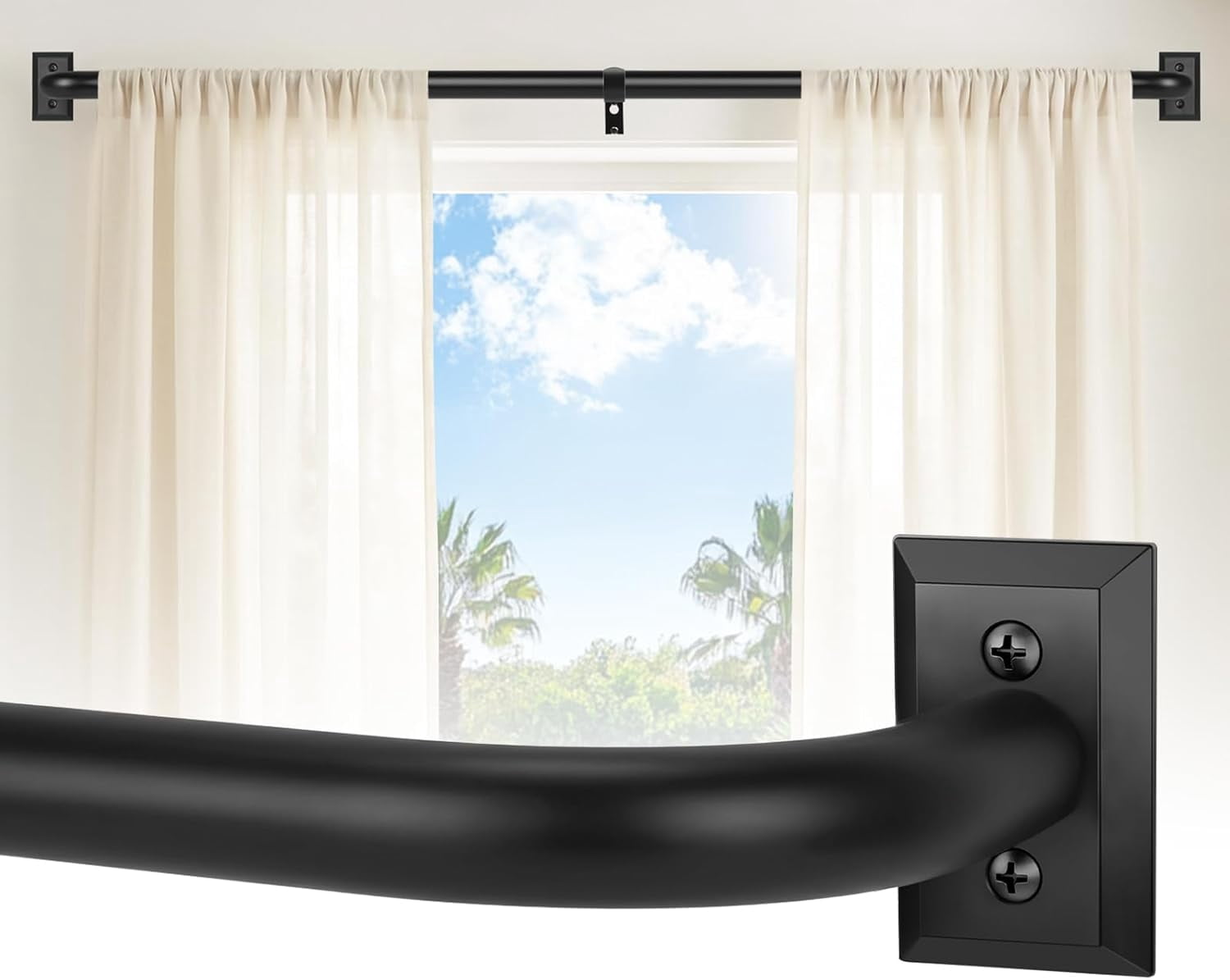 Black Wrap Around Curtain Rods 72 to 144:Blackout Heavy Duty Adjustable ...