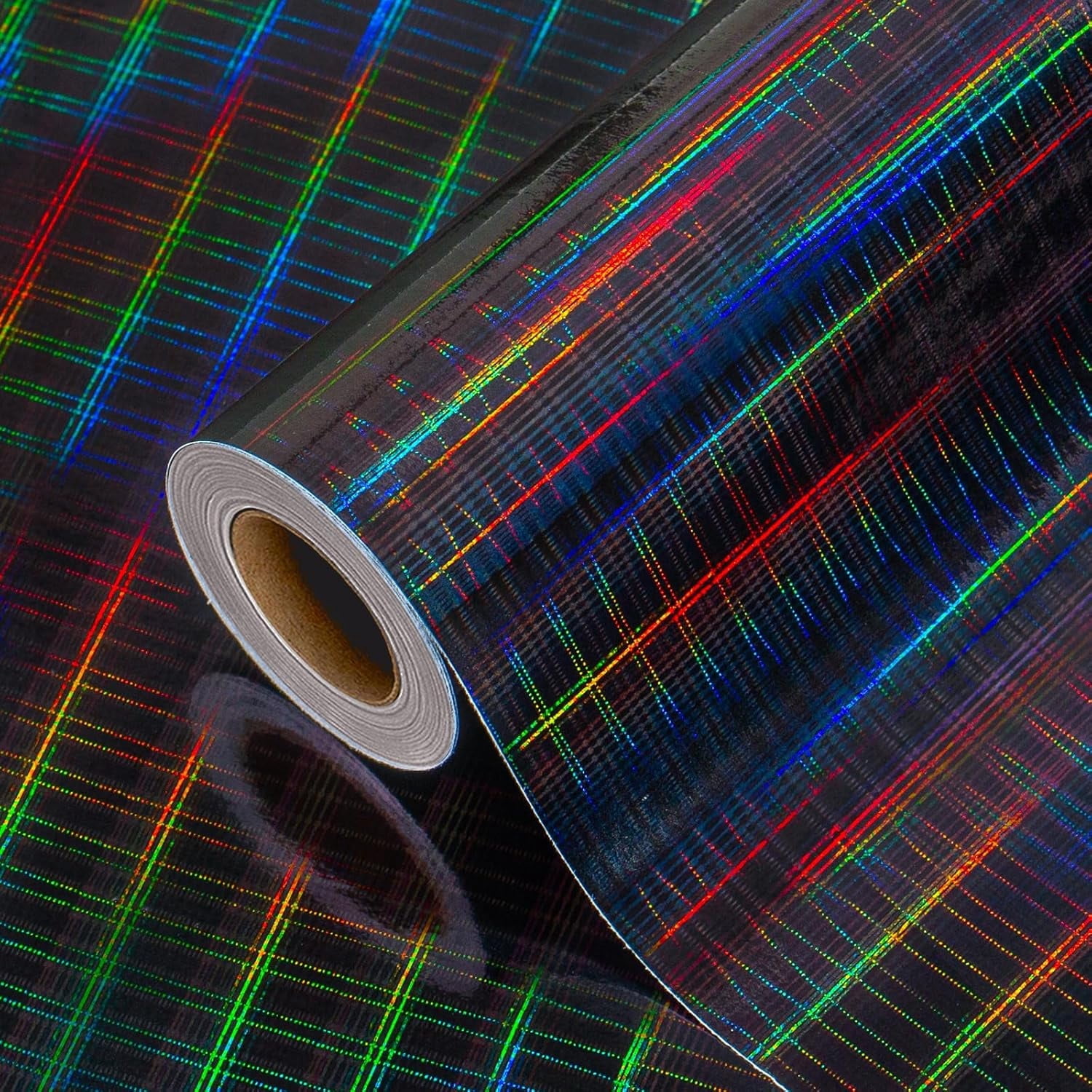 Black Wrapping Paper Roll, Metallic Holographic Stripe Gift Wrap for ...